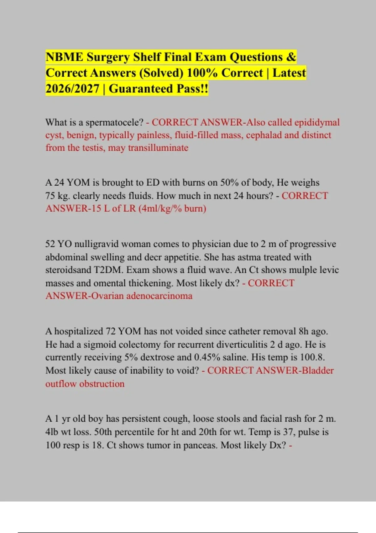 NBME Surgery Shelf Final Exam Questions & Correct Answers (Solved) 100% ...