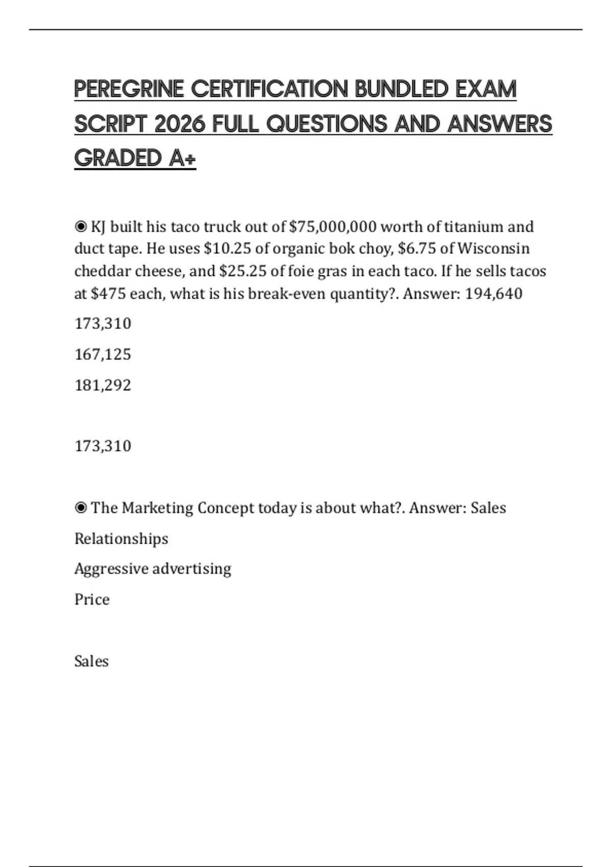 PEREGRINE CERTIFICATION BUNDLED EXAM SCRIPT 2026 FULL QUESTIONS AND ...