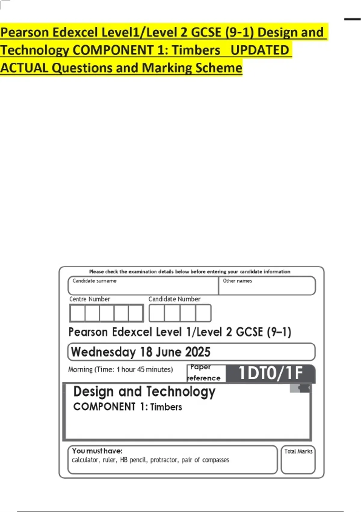 Pearson Edexcel Level1/Level 2 GCSE (9–1) Design and Technology ...