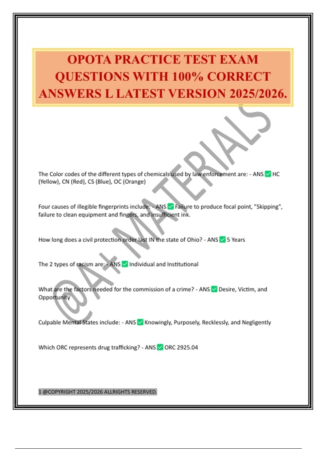 OPOTA PRACTICE TEST EXAM QUESTIONS WITH 100% CORRECT ANSWERS L LATEST ...