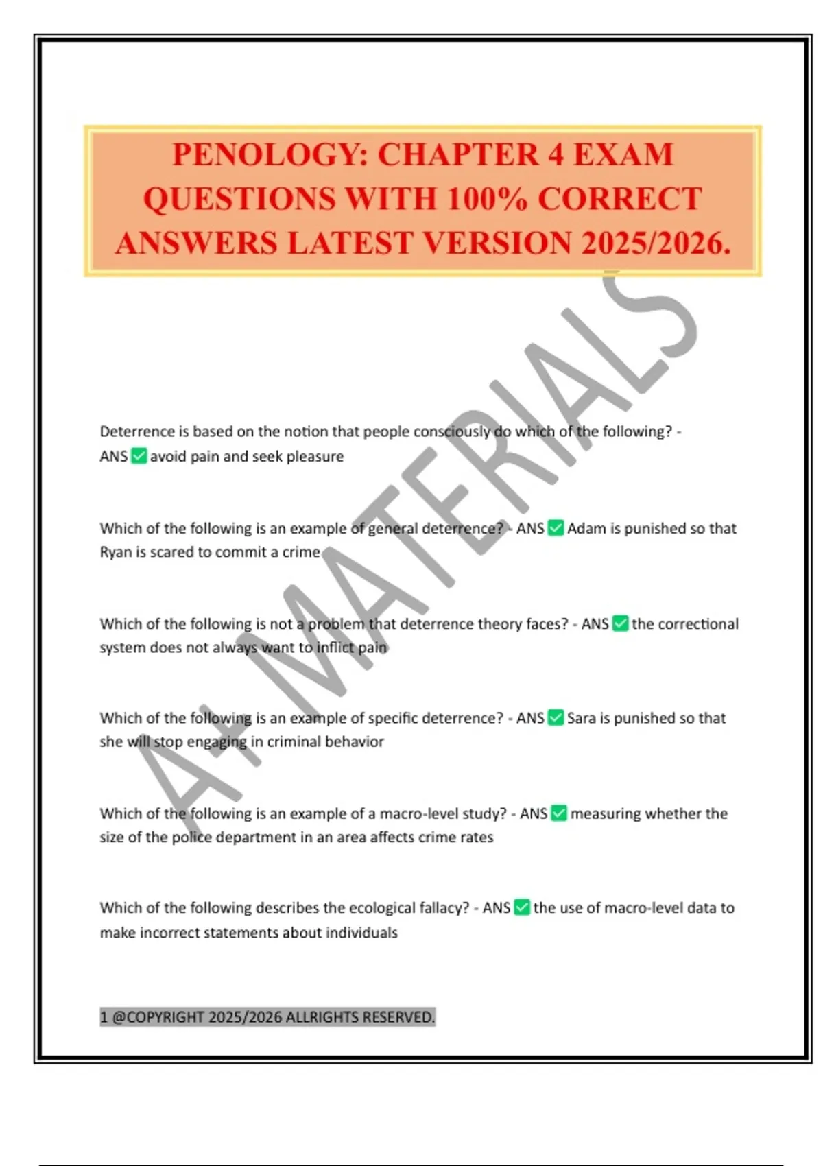 PENOLOGY: CHAPTER 4 EXAM QUESTIONS WITH 100% CORRECT ANSWERS LATEST ...