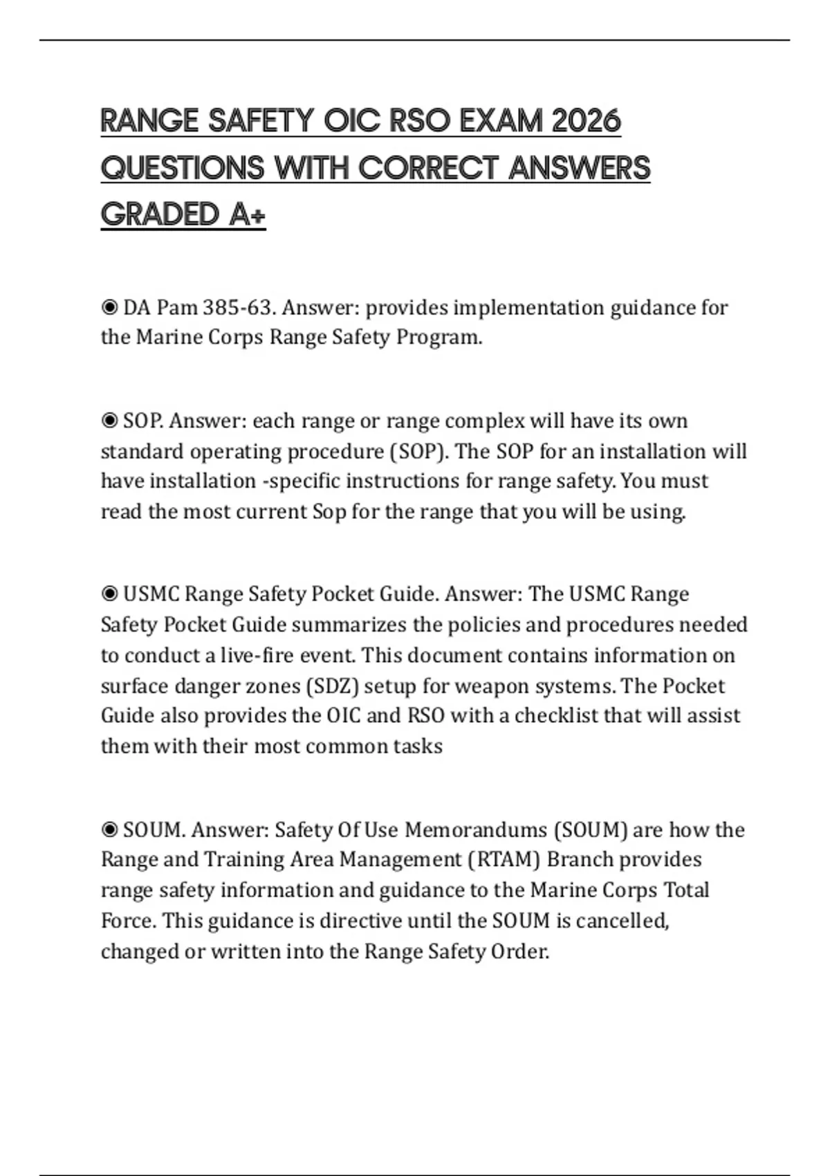 RANGE SAFETY OIC RSO EXAM 2026 QUESTIONS WITH CORRECT ANSWERS GRADED A+ ...
