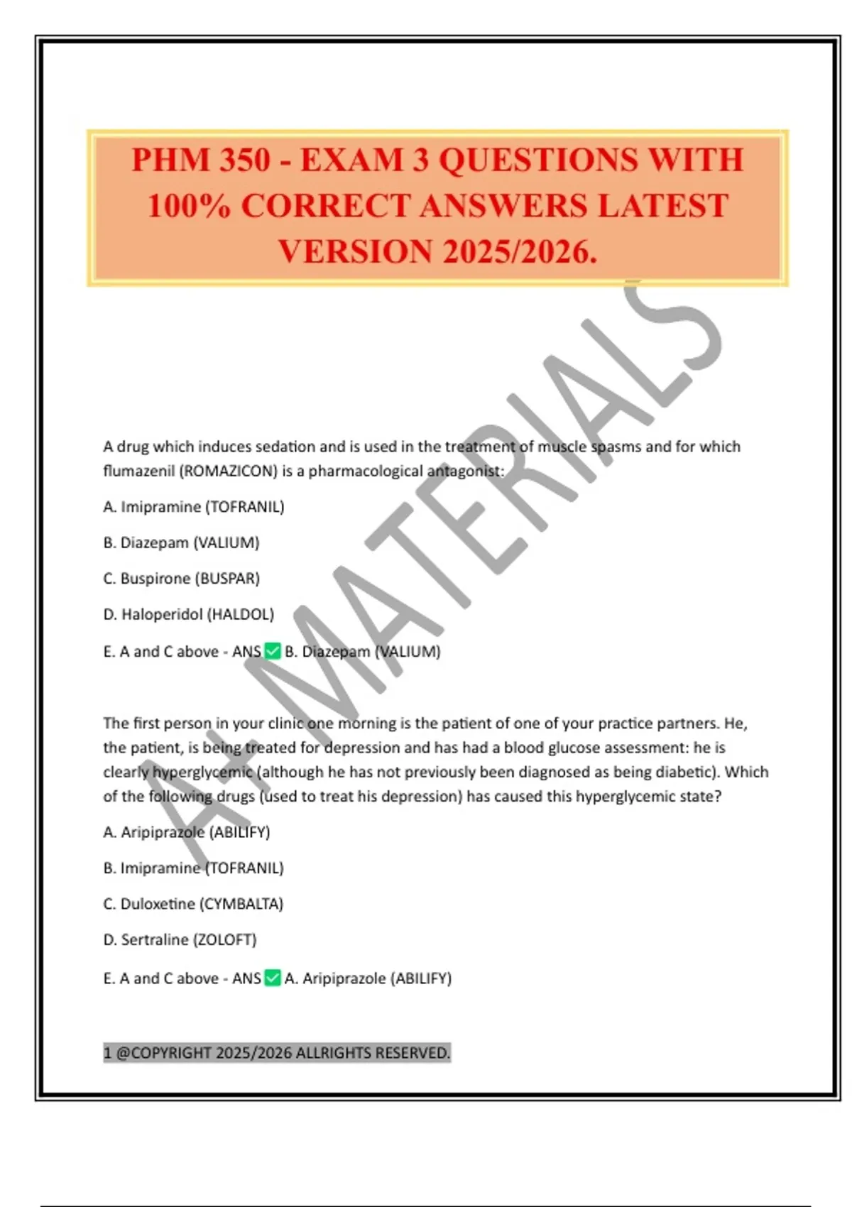 PHM 350 - EXAM 3 QUESTIONS WITH 100% CORRECT ANSWERS LATEST VERSION ...
