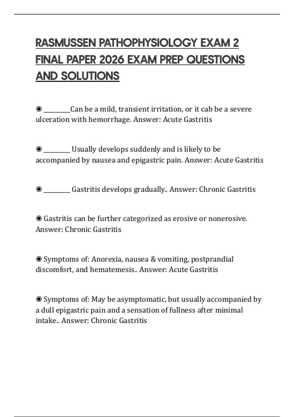 RASMUSSEN PATHOPHYSIOLOGY EXAM 2 FINAL PAPER 2026 EXAM PREP QUESTIONS ...