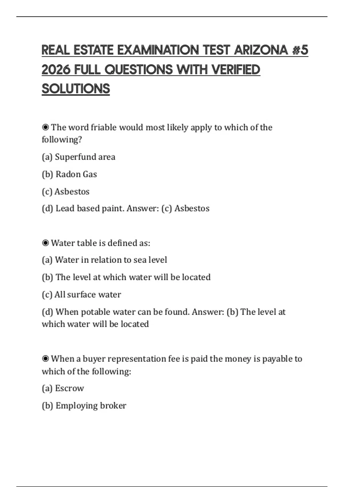 REAL ESTATE EXAMINATION TEST ARIZONA #5 2026 FULL QUESTIONS WITH ...