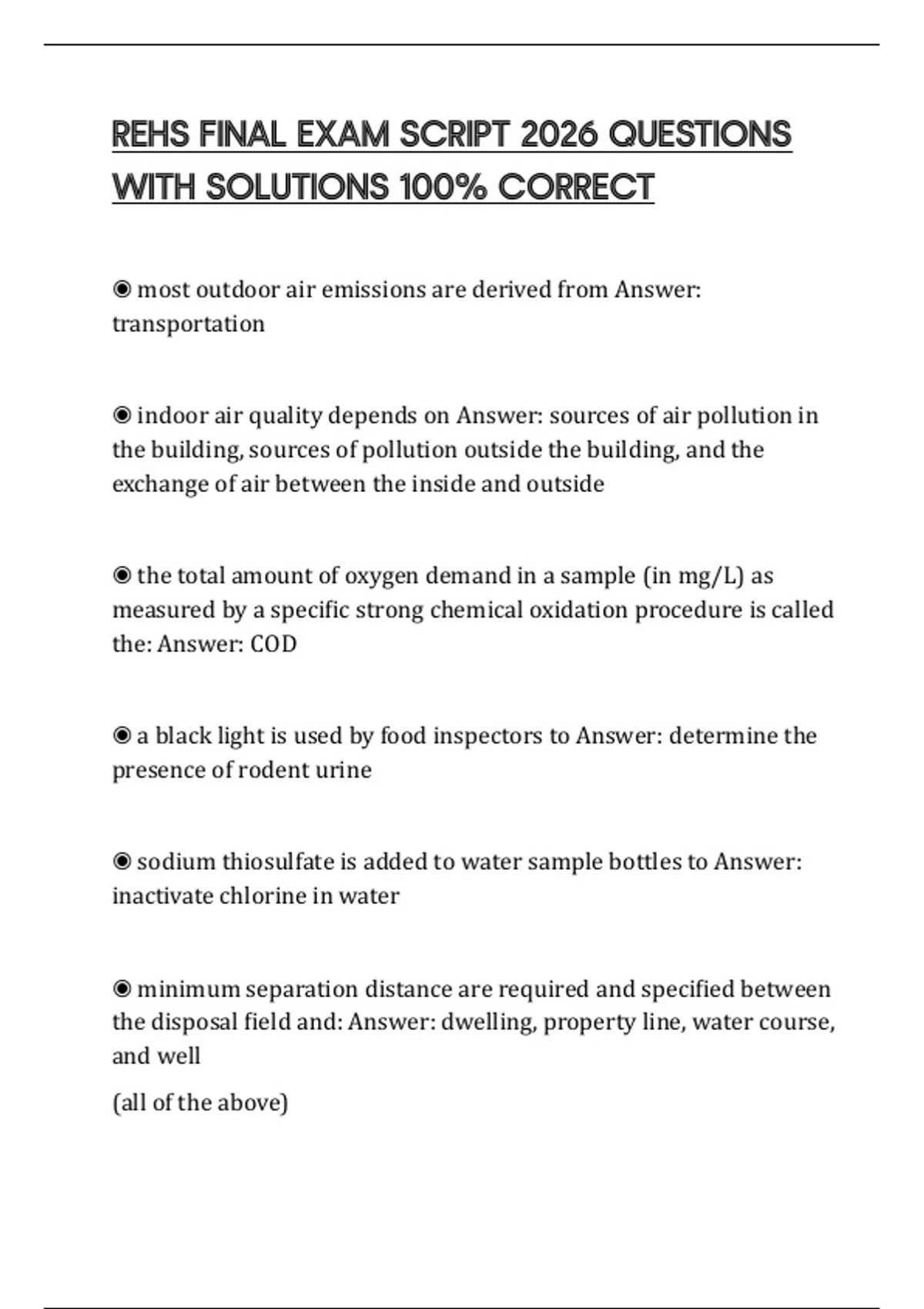 REHS FINAL EXAM SCRIPT 2026 QUESTIONS WITH SOLUTIONS 100% CORRECT ...