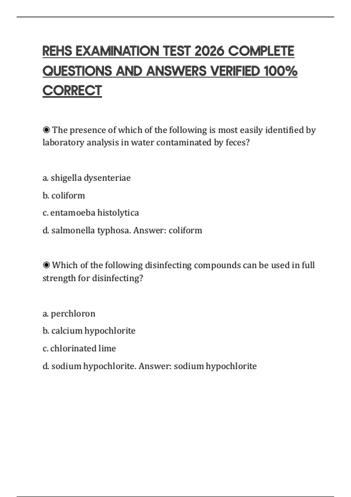 REHS EXAMINATION TEST 2026 COMPLETE QUESTIONS AND ANSWERS VERIFIED 100% ...