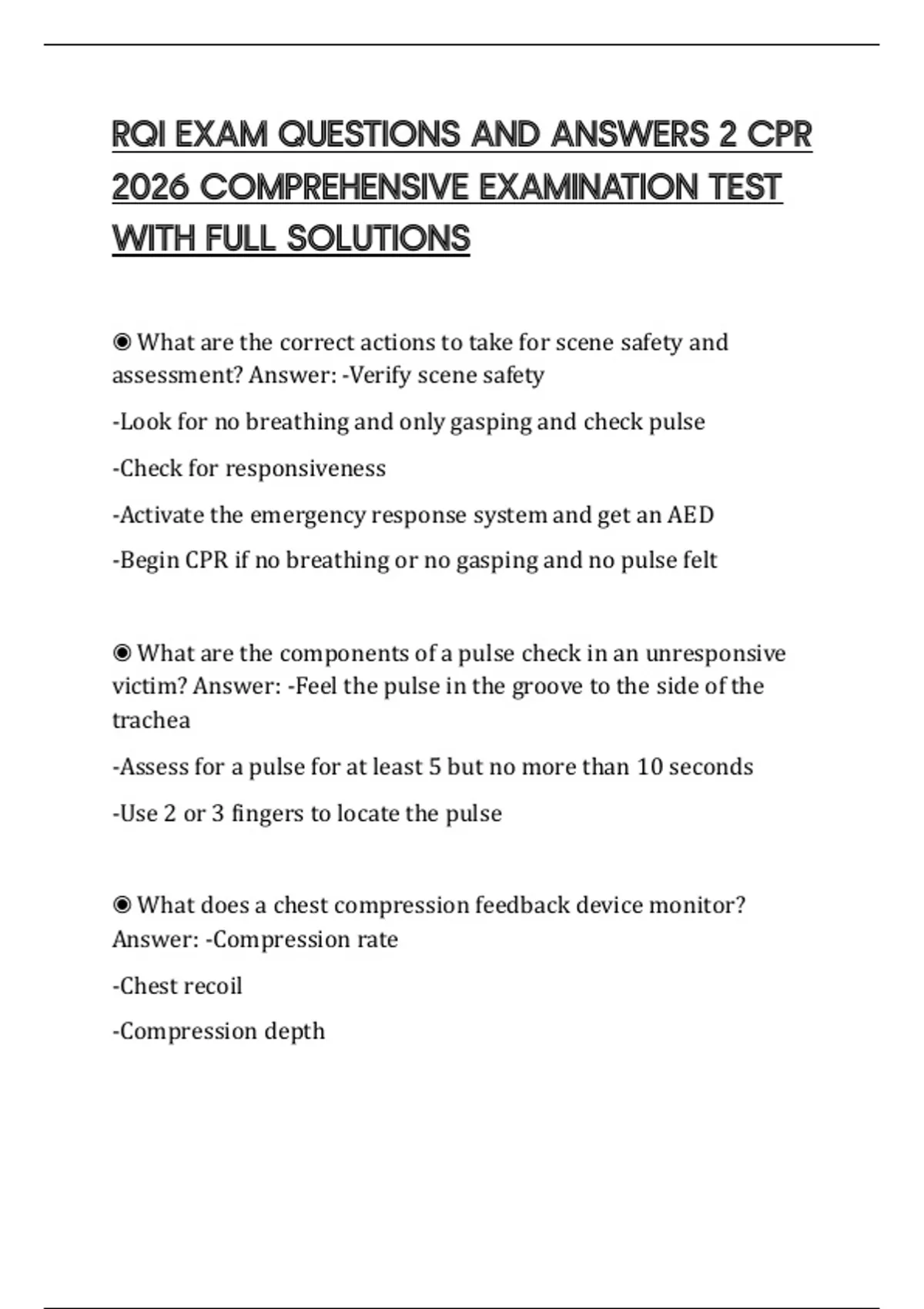 RQI EXAM QUESTIONS AND ANSWERS 2 CPR 2026 COMPREHENSIVE EXAMINATION ...