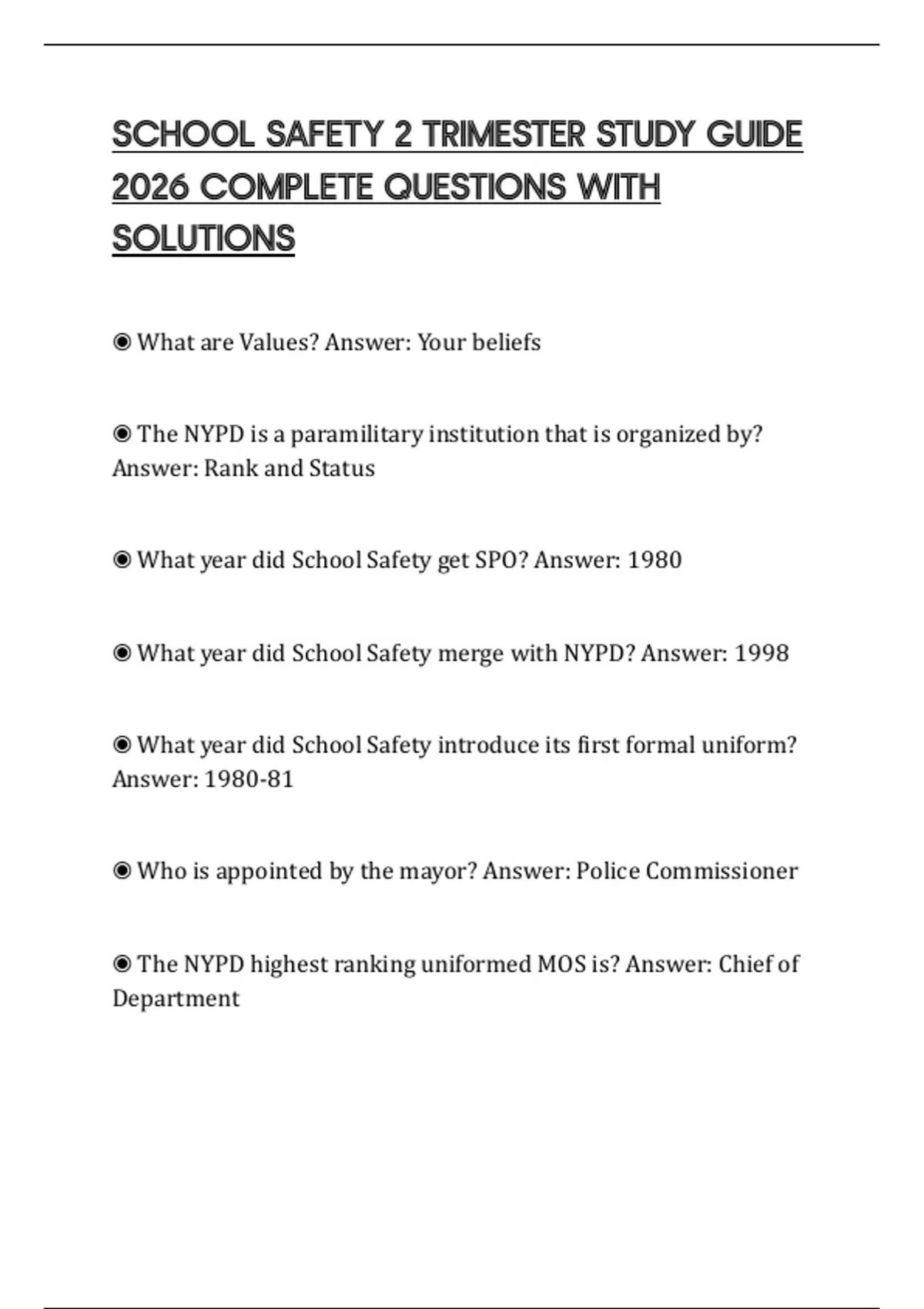 SCHOOL SAFETY 2 TRIMESTER STUDY GUIDE 2026 COMPLETE QUESTIONS WITH ...