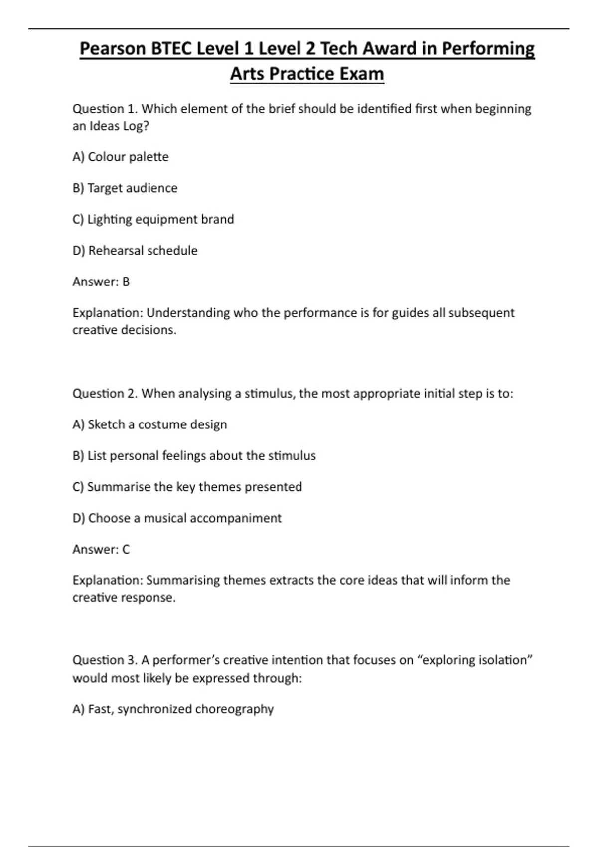 Pearson BTEC Level 1 Level 2 Tech Award in Performing Arts Practice ...