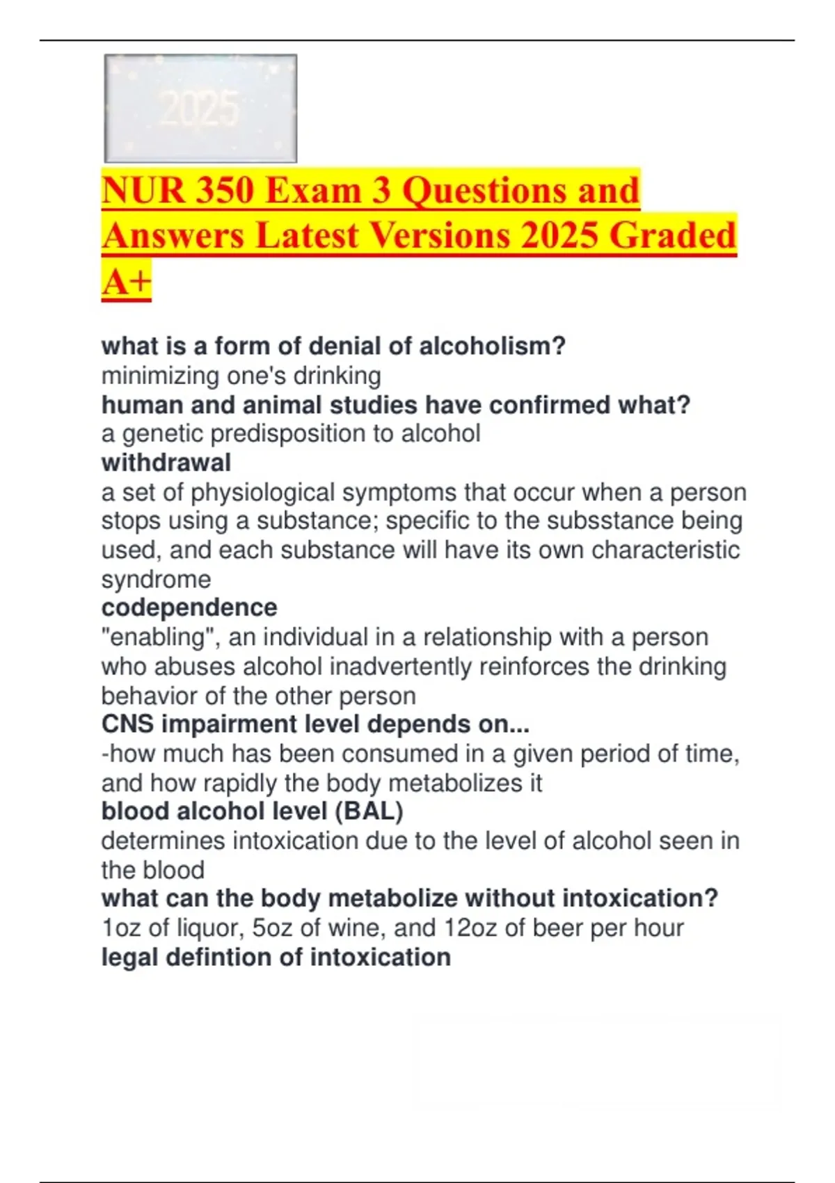 NUR 350 Exam 3 Questions and Answers Latest Versions 2025 Graded A+ ...