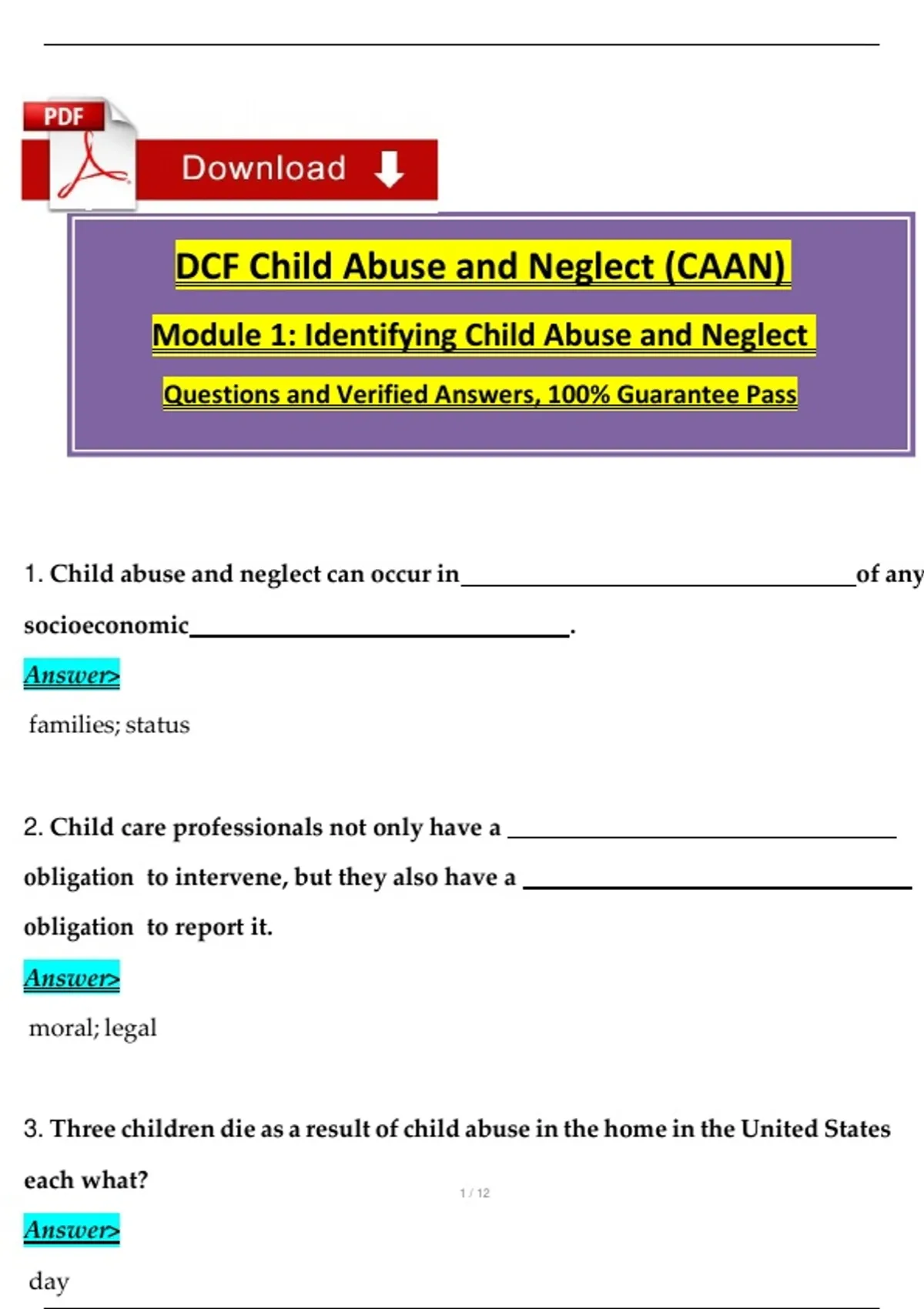 DCF Child Abuse and Neglect (CAAN) Module 1: Identifying Child Abuse ...