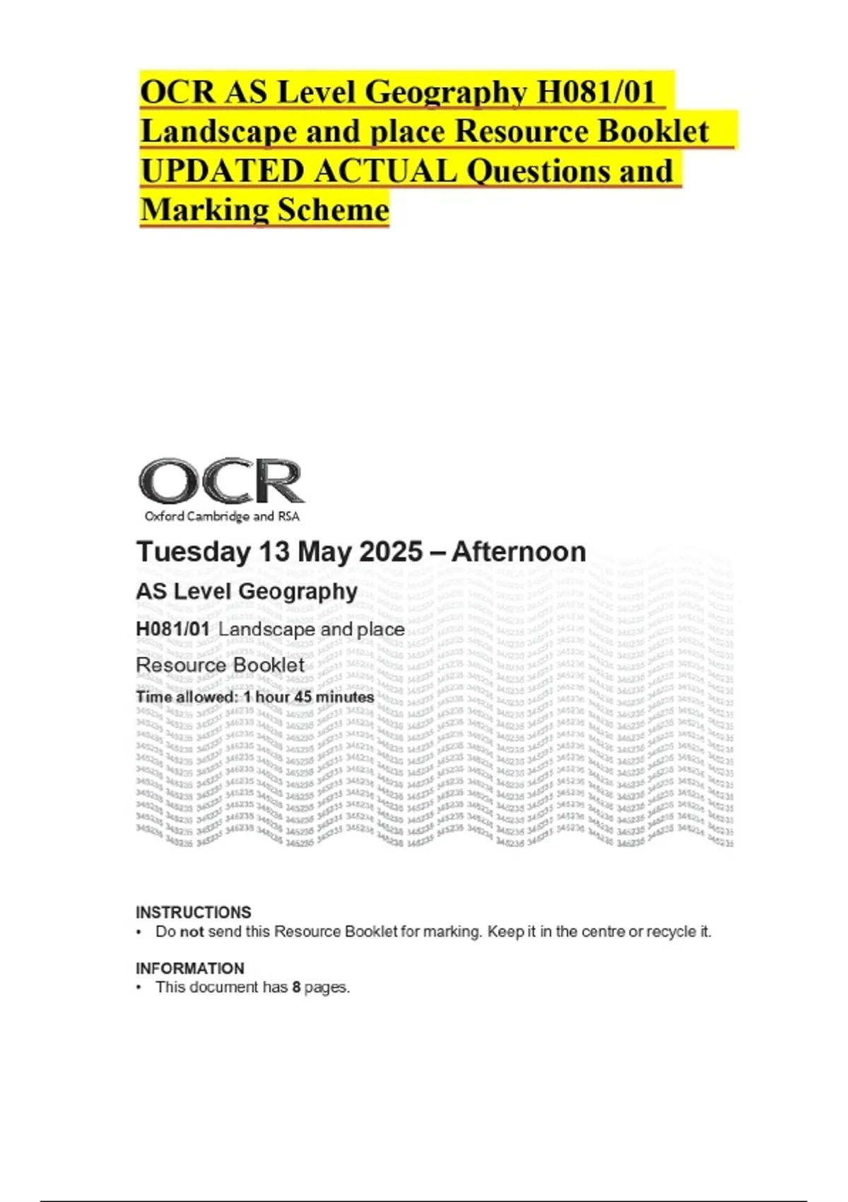 OCR AS Level Geography H081/01 Landscape and place Resource Booklet ...