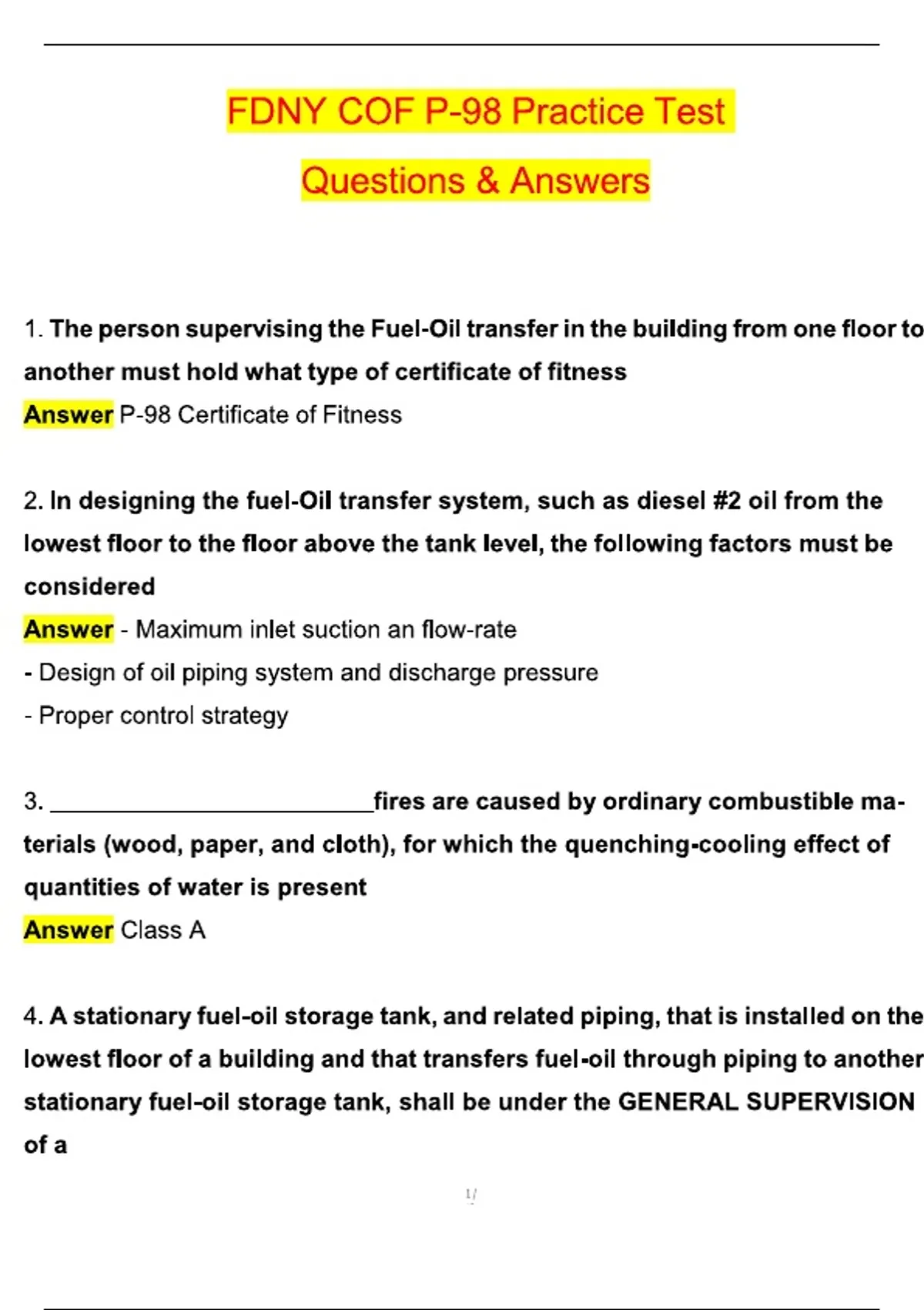 FDNY Certificate of Fitness P-98 – Practice Test & Study Questions ...