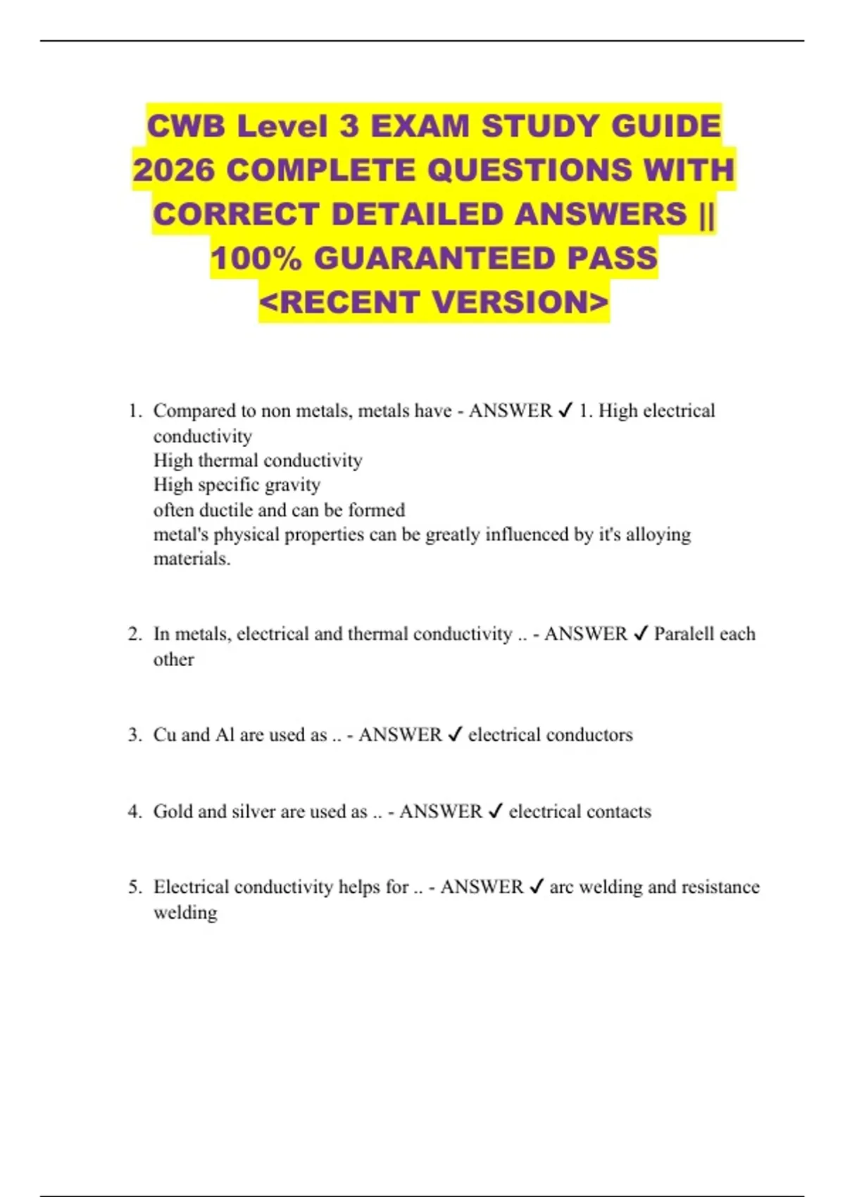 CWB Level 3 EXAM STUDY GUIDE 2026 COMPLETE QUESTIONS WITH CORRECT ...