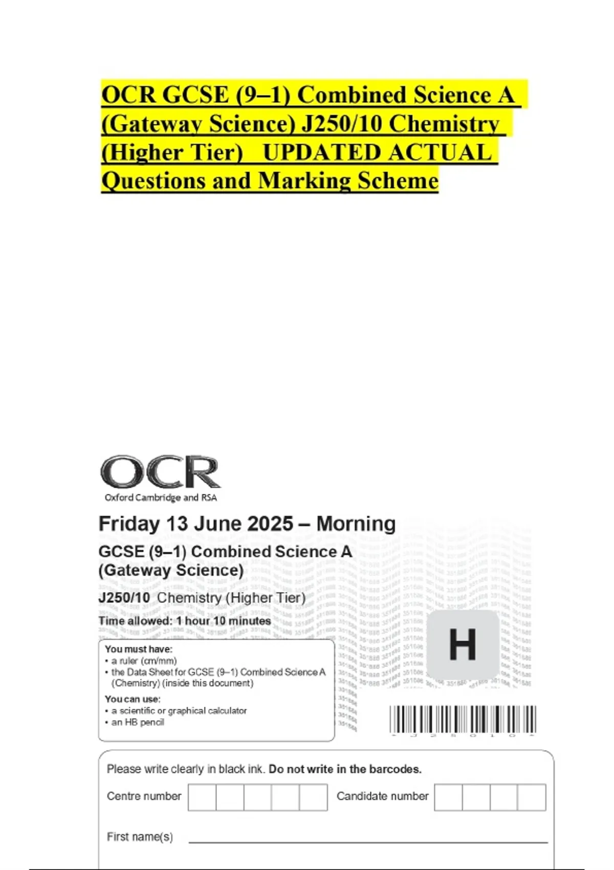 OCR GCSE (9–1) Combined Science A (Gateway Science) J250/10 Chemistry ...