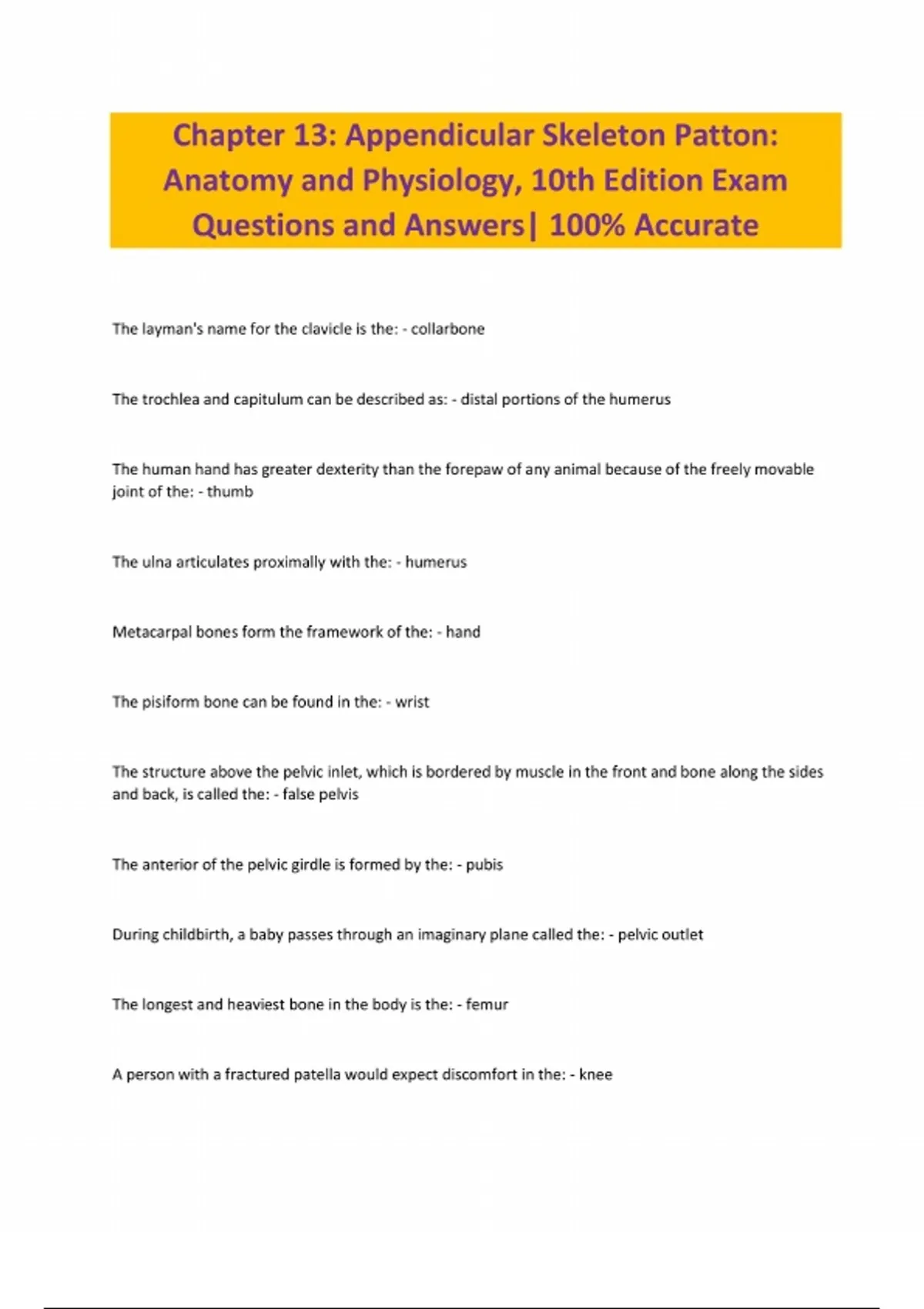 Chapter 13: Appendicular Skeleton Patton: Anatomy and Physiology, 10th ...