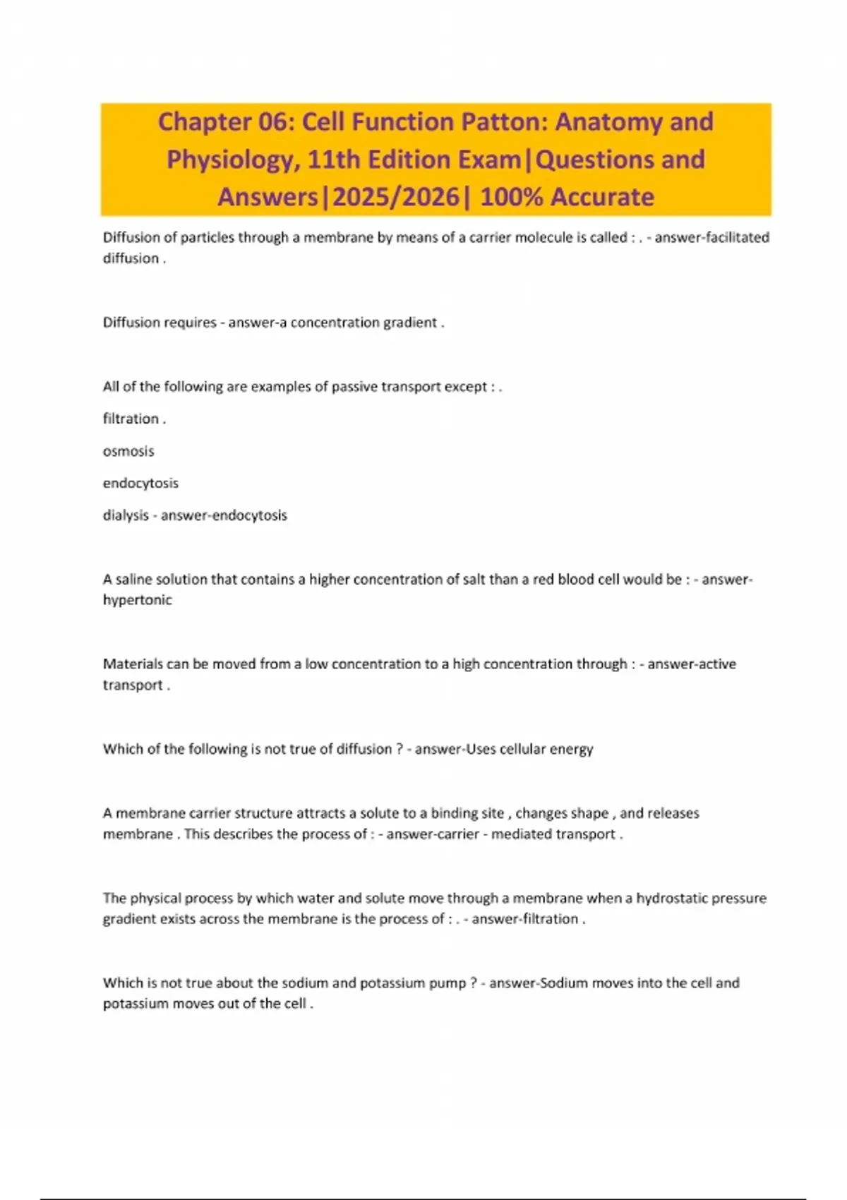 Chapter 06: Cell Function Patton: Anatomy and Physiology, 11th Edition ...