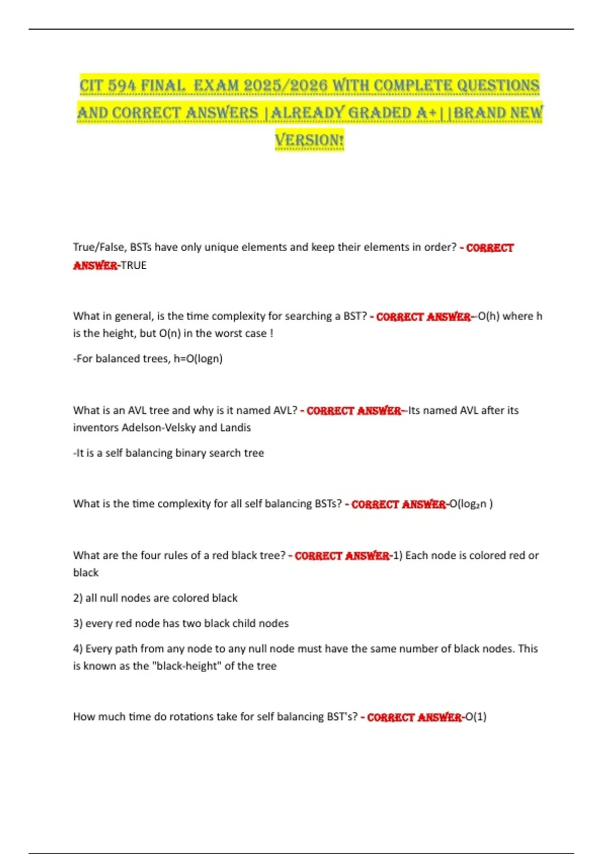 CIT 594 FInal Exam 2025/2026 WITh ComplETE QuEsTIons and CorrECT ...