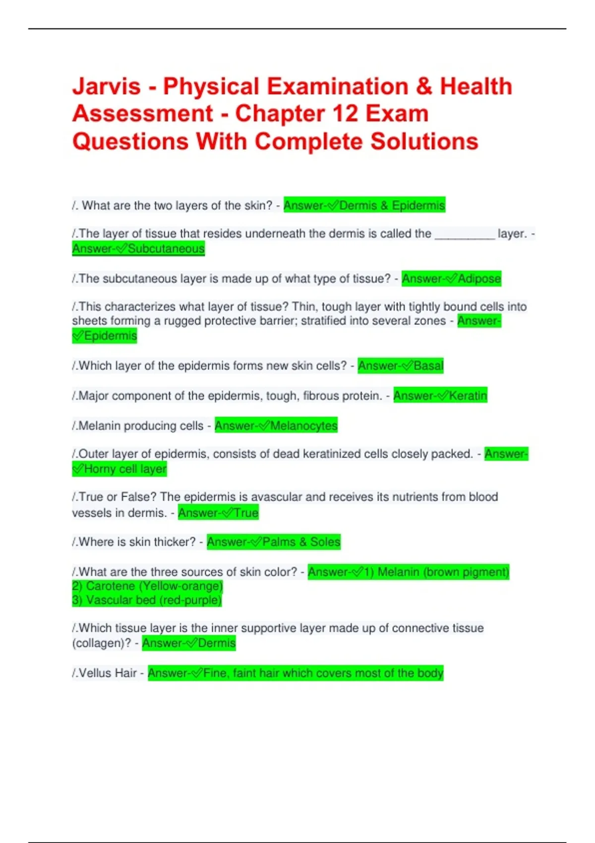 Jarvis - Physical Examination & Health Assessment - Chapter 12 Exam ...