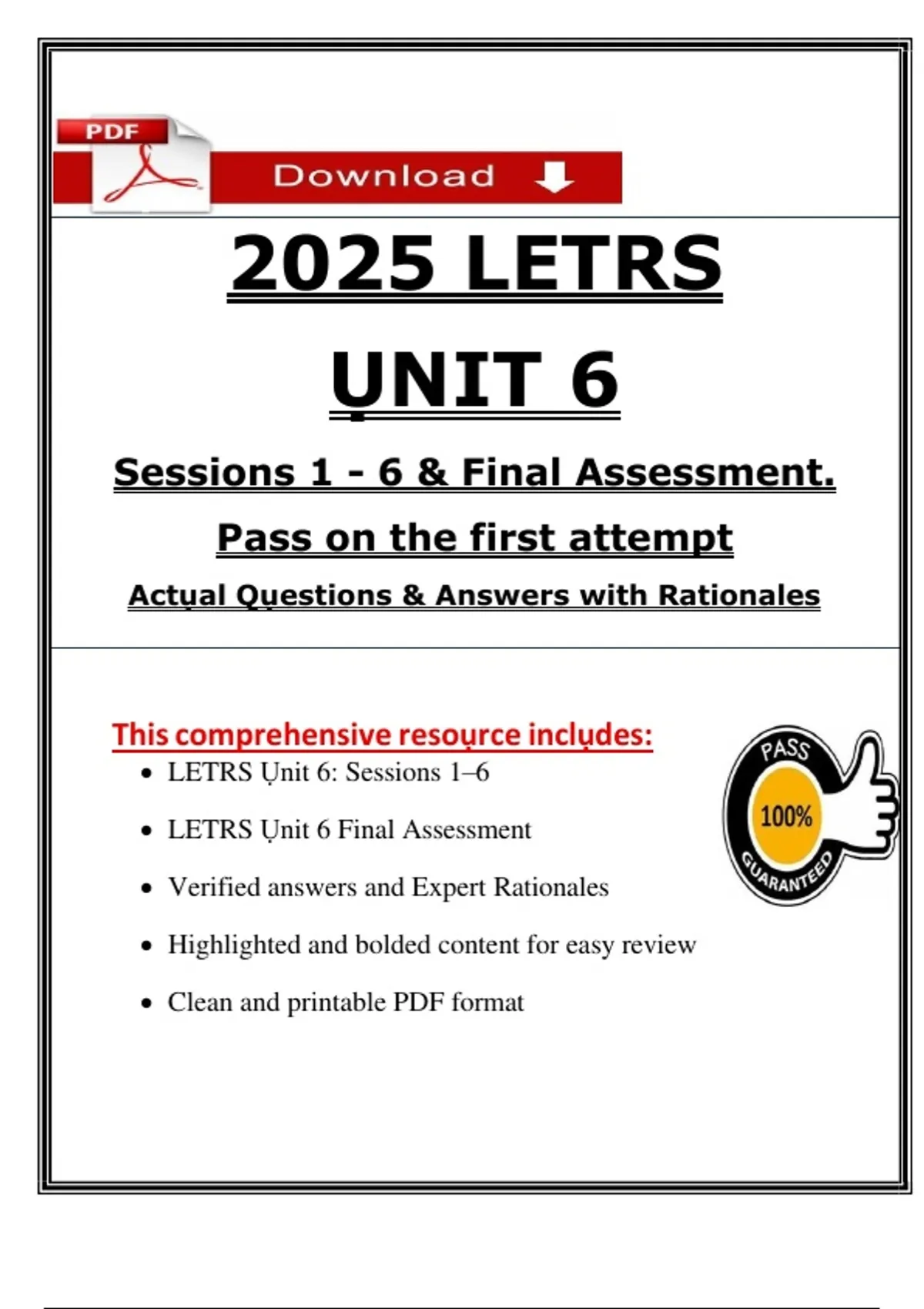 LETRS Unit 6 Sessions 1–6 & Final Assessment – Actual Questions ...