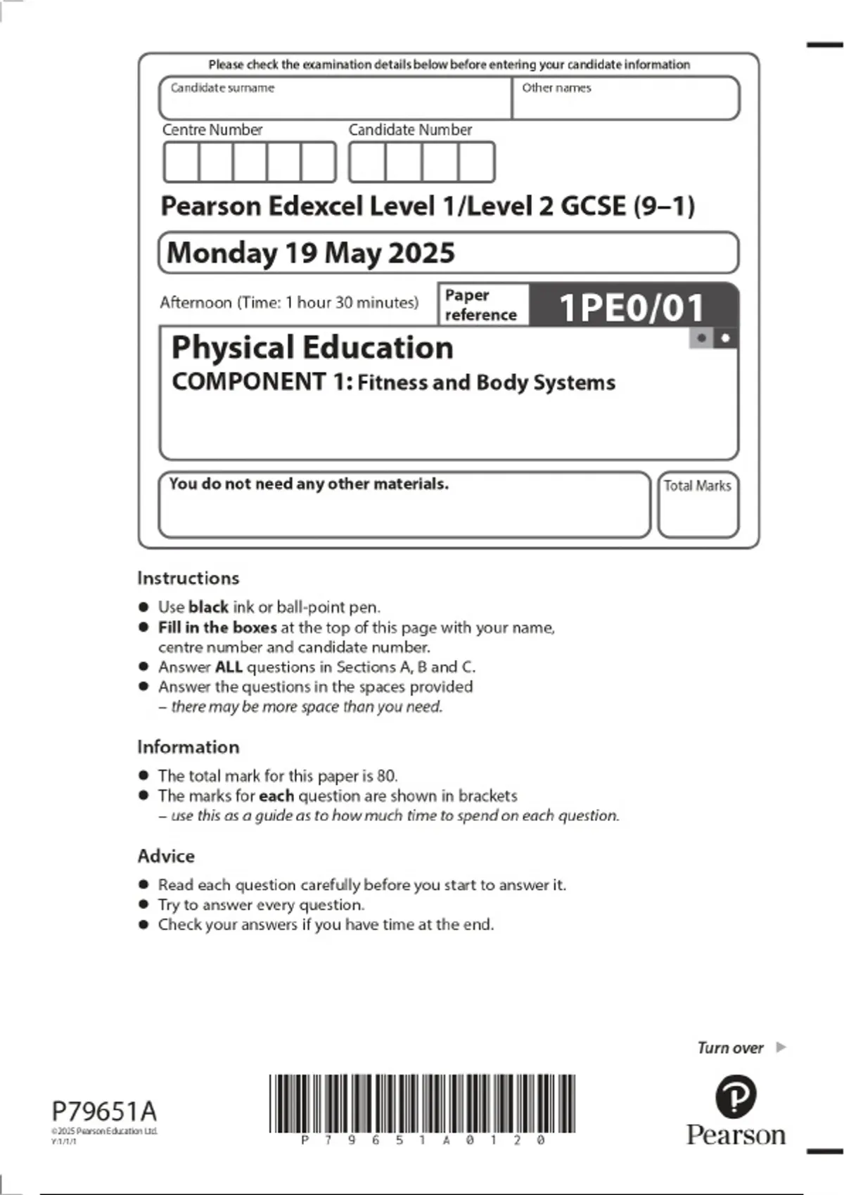 PACKAGE DEAL-::2025 Pearson Edexcel Level 1/Level 2 GCSE (9–1) Physical ...