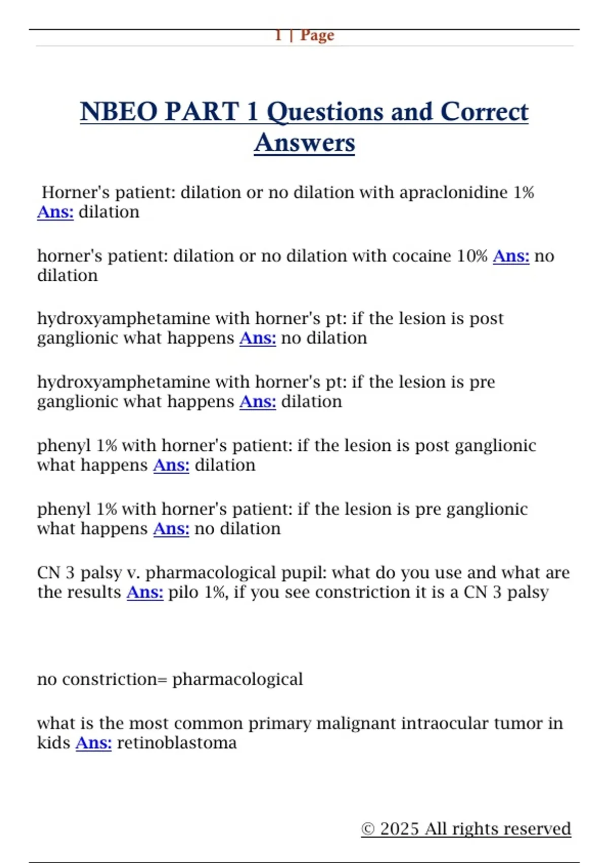 NBEO PART 1 Questions and Correct Answers - NBEO - Stuvia US
