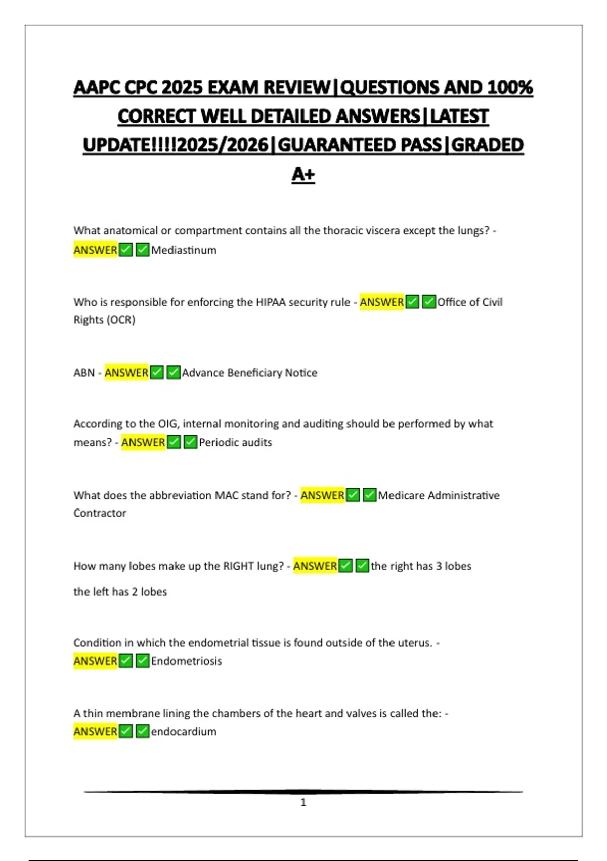 AAPC CPC 2025 EXAM REVIEW|QUESTIONS AND 100% CORRECT WELL DETAILED ...