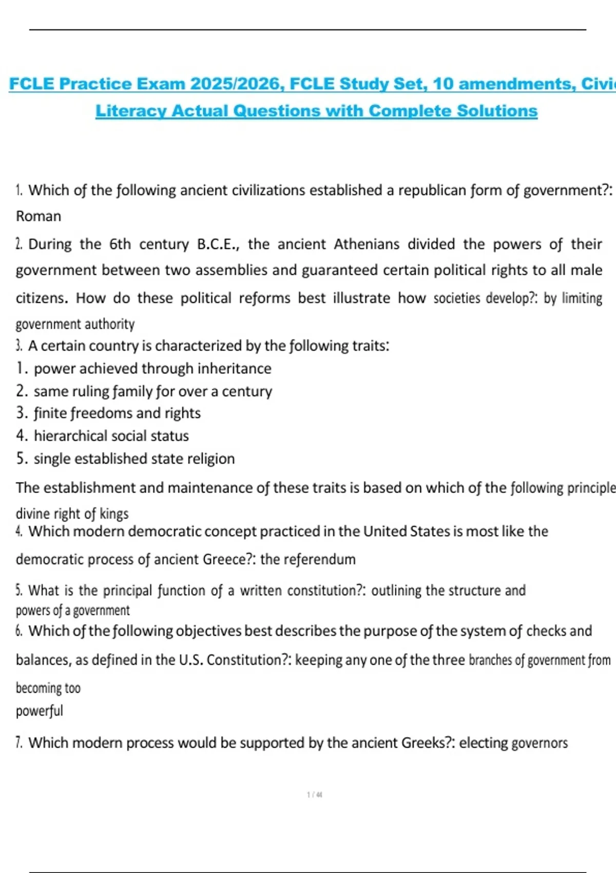 FCLE Practice Exam 2025/2026 – Study Set with 10 Amendments Review and ...