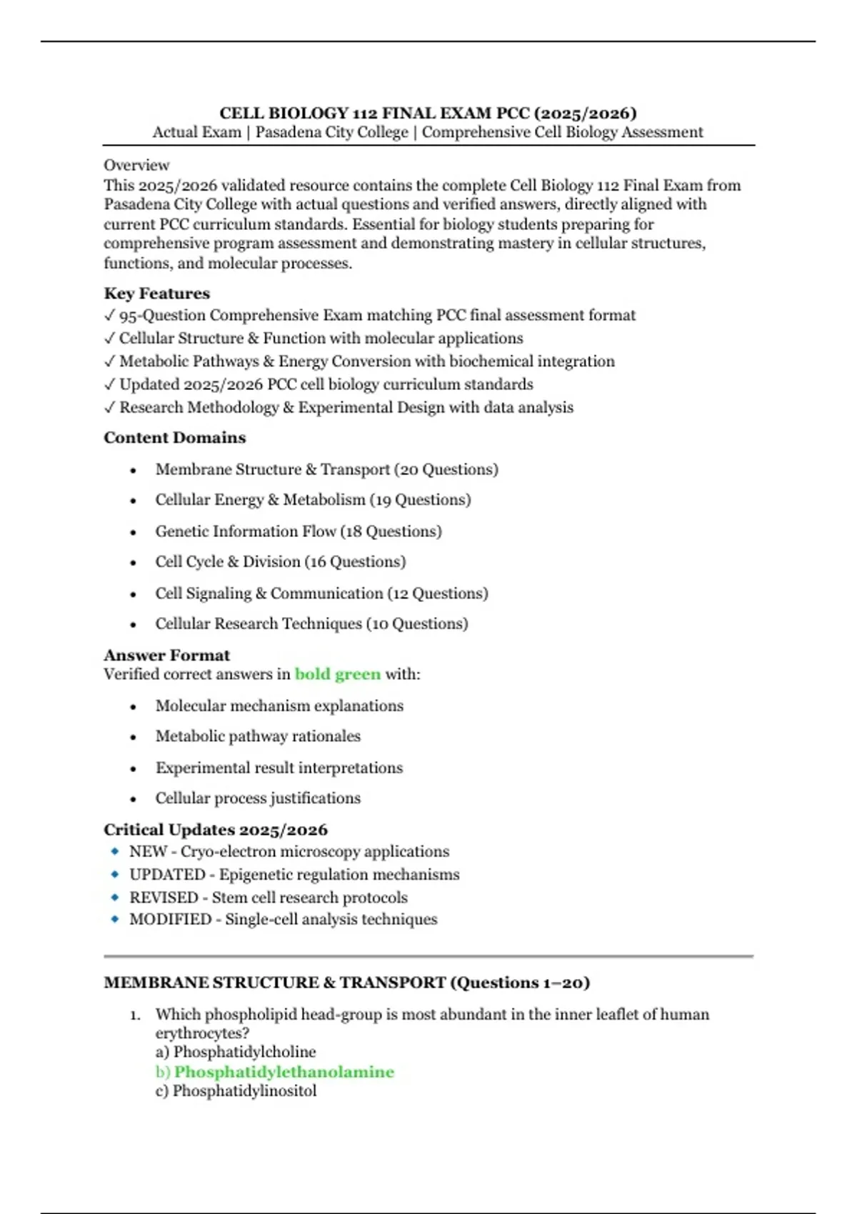 Cell Biology 112 COMPLETE BUNDLE PCC 2025/2026 | Exams 1, 2, 3 & Final ...