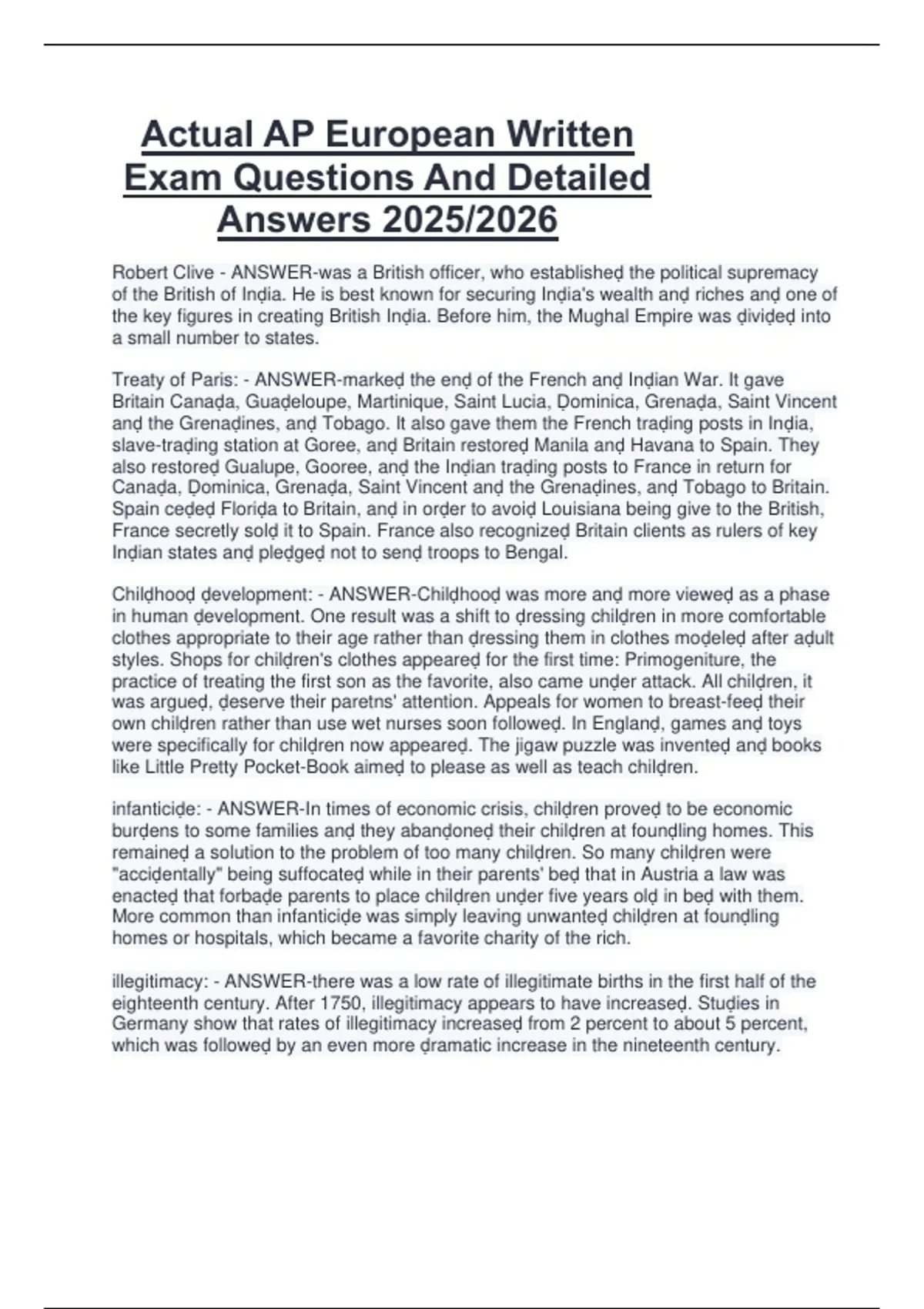 Actual AP European Written Exam Questions And Detailed Answers 2025/ ...
