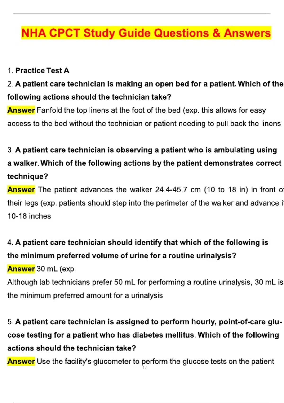 NHA CPCT Study Guide & Practice Test Questions with Answers - NHA CPCT ...