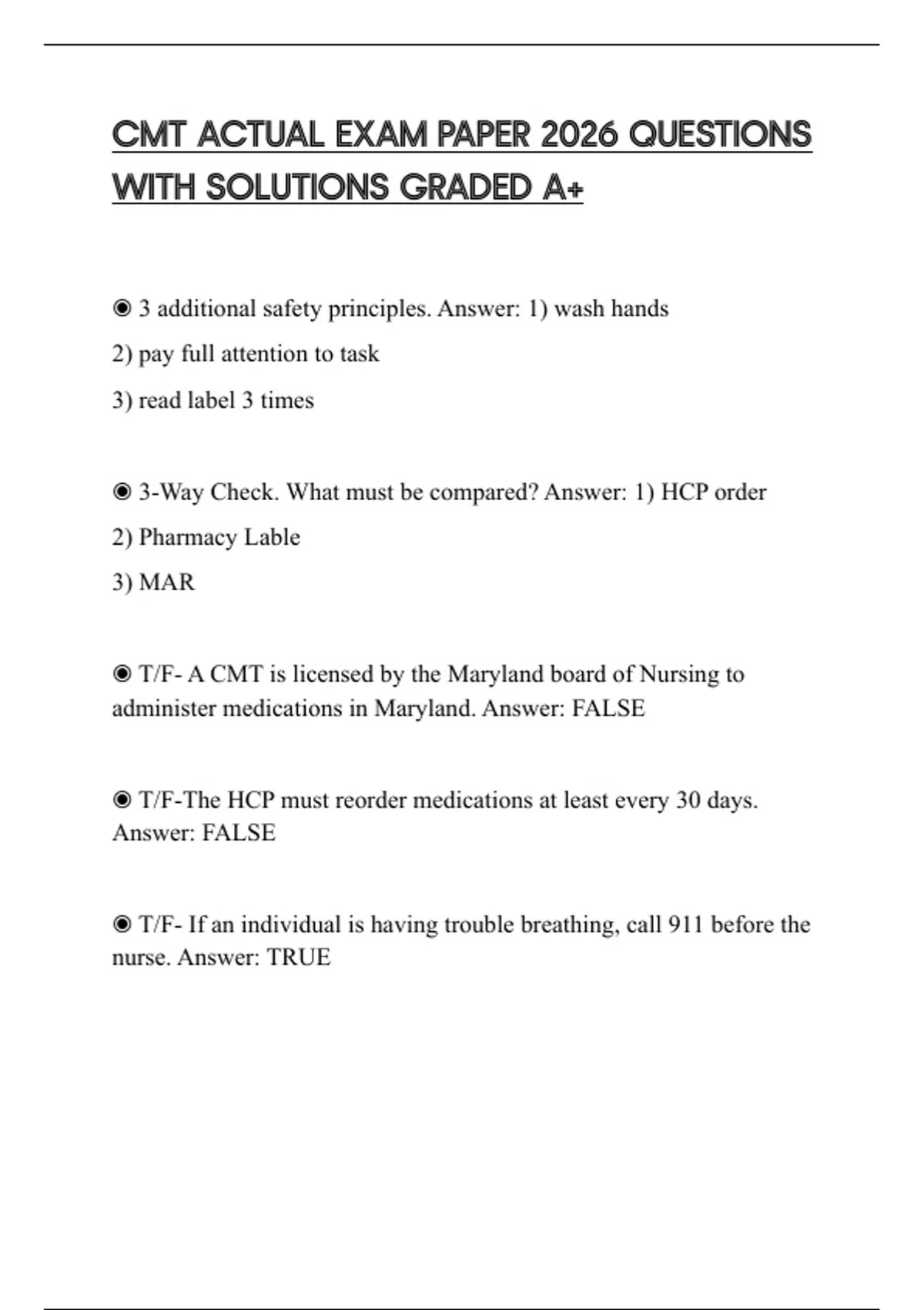 CMT ACTUAL EXAM PAPER 2026 QUESTIONS WITH SOLUTIONS GRADED A+ - CMT ...
