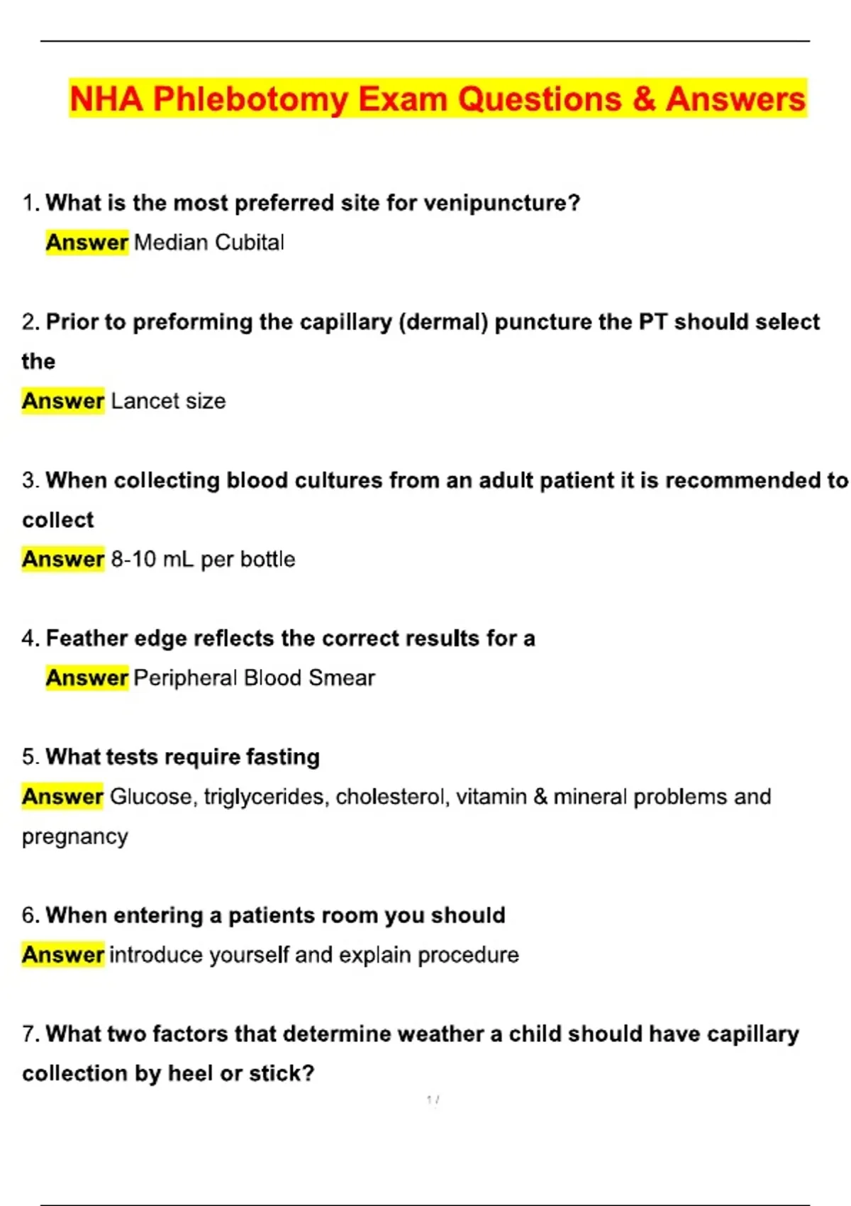 NHA Phlebotomy Exam Practice Questions & Answers - Nha phlebotomy ...