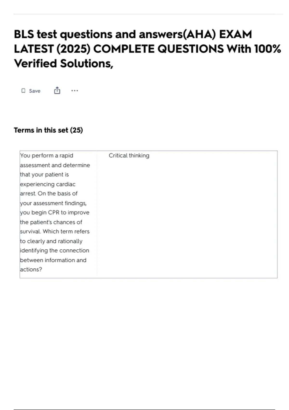 BLS test questions and answers(AHA) EXAM LATEST (2025) COMPLETE ...