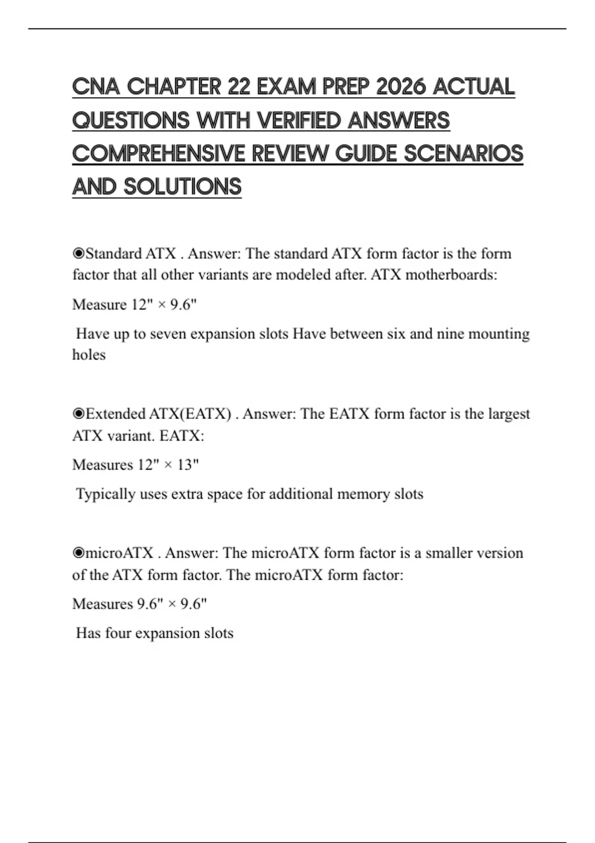 CNA CHAPTER 22 EXAM PREP 2026 ACTUAL QUESTIONS WITH VERIFIED ANSWERS ...