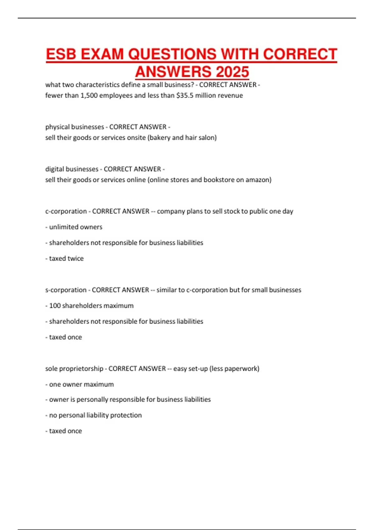 ESB EXAM QUESTIONS WITH CORRECT ANSWERS 2025 - ESB . - Stuvia US