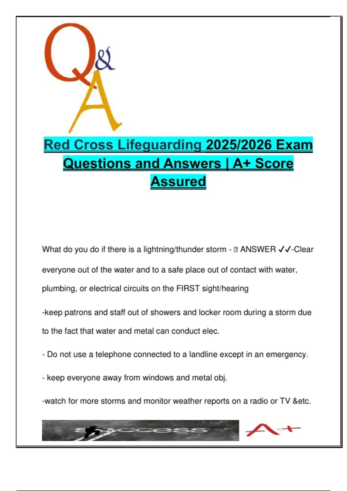 Red Cross Lifeguarding | 200+ Q&A | Water Rescues, CPR, AED, EAP ...