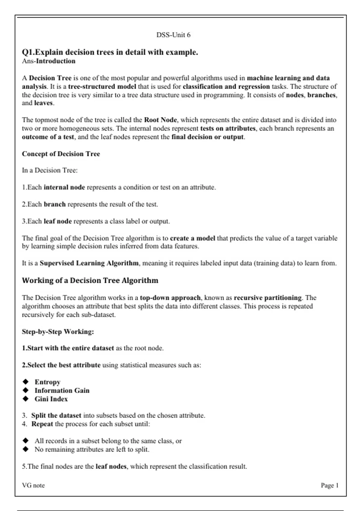 DSS Unit 6 Notes – Decision Tree, Random Forest & Bagging (Full ...