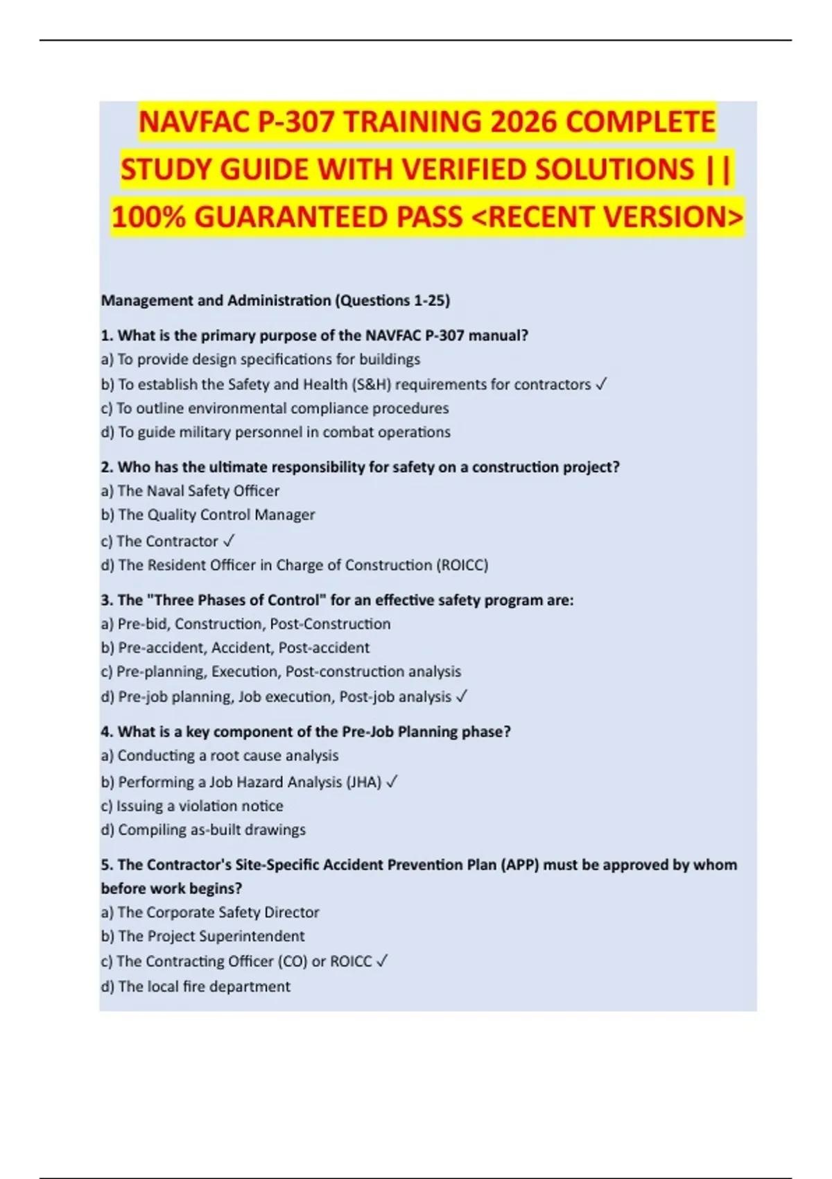 NAVFAC P-307 TRAINING 2026 COMPLETE STUDY GUIDE WITH VERIFIED SOLUTIONS ...