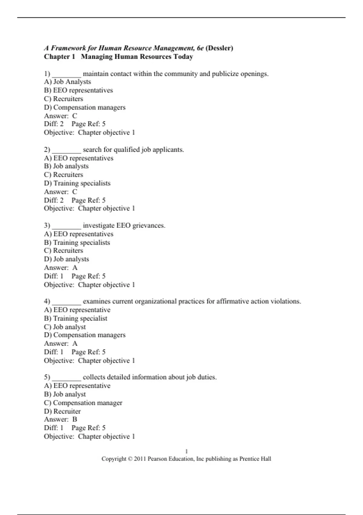 test bank, practice questions: A Framework for Human Resource ...