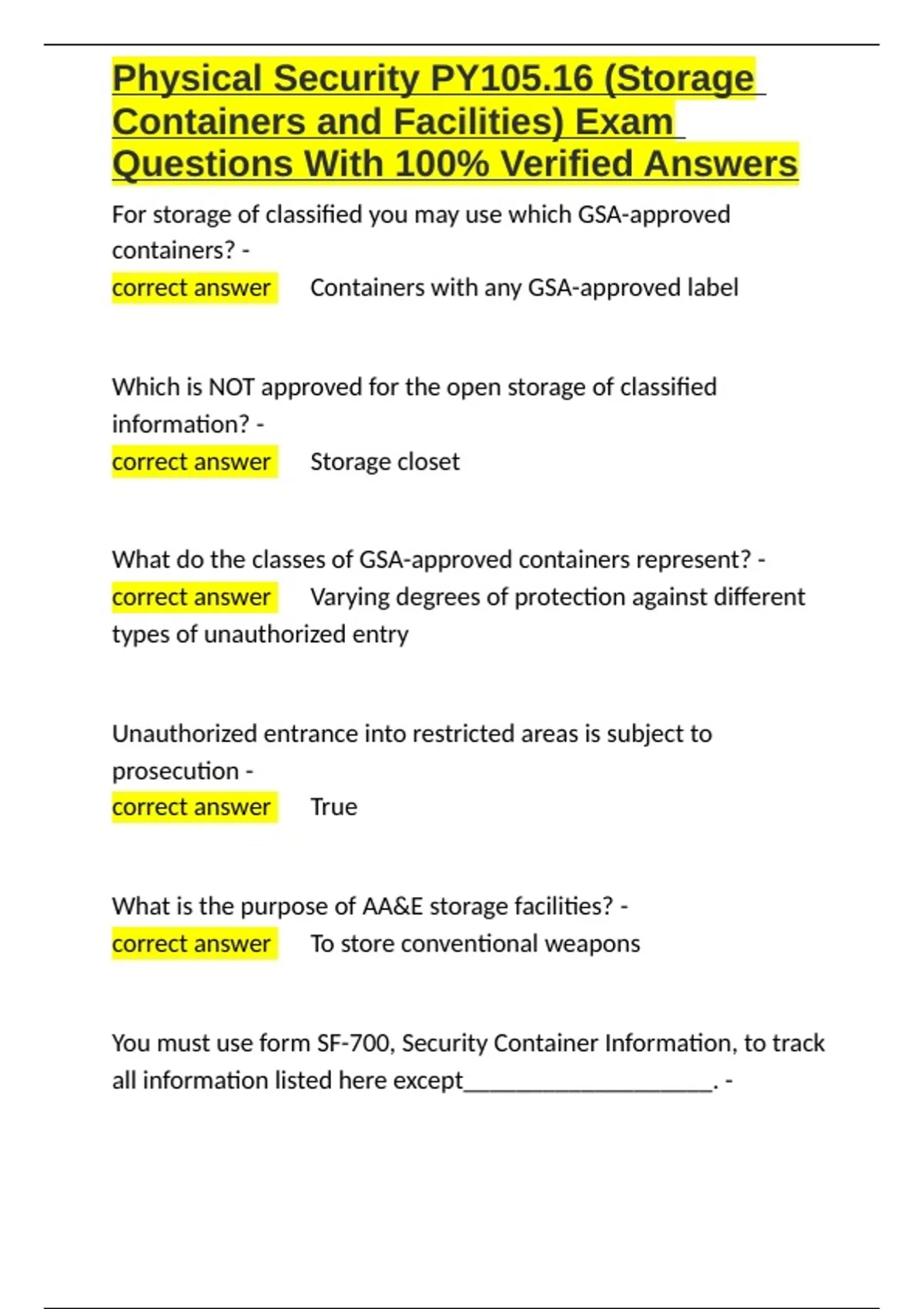 Physical Security PY105.16 (Storage Containers and Facilities) Exam ...