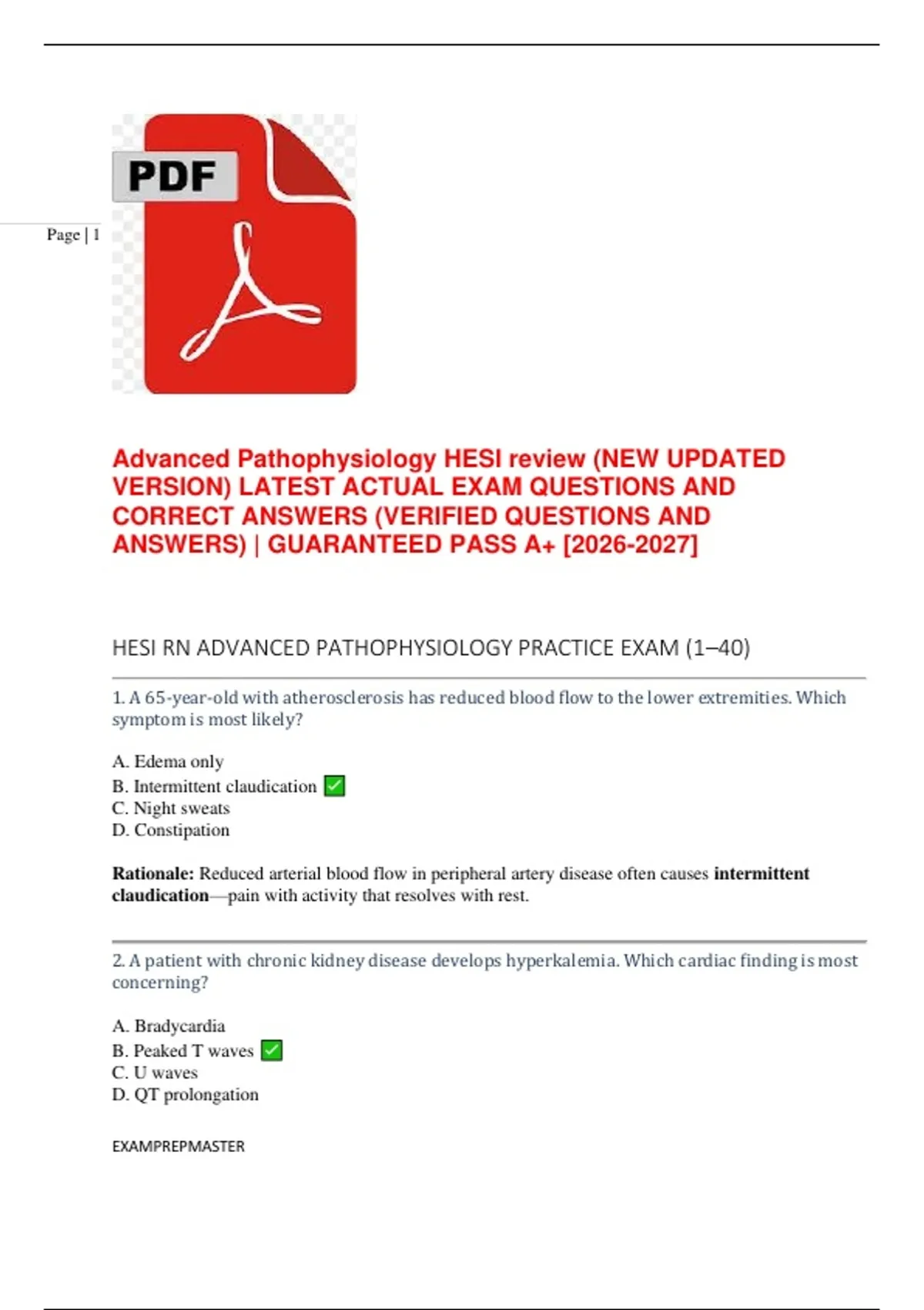 Advanced Pathophysiology HESI Review – New Updated Version | Complete ...