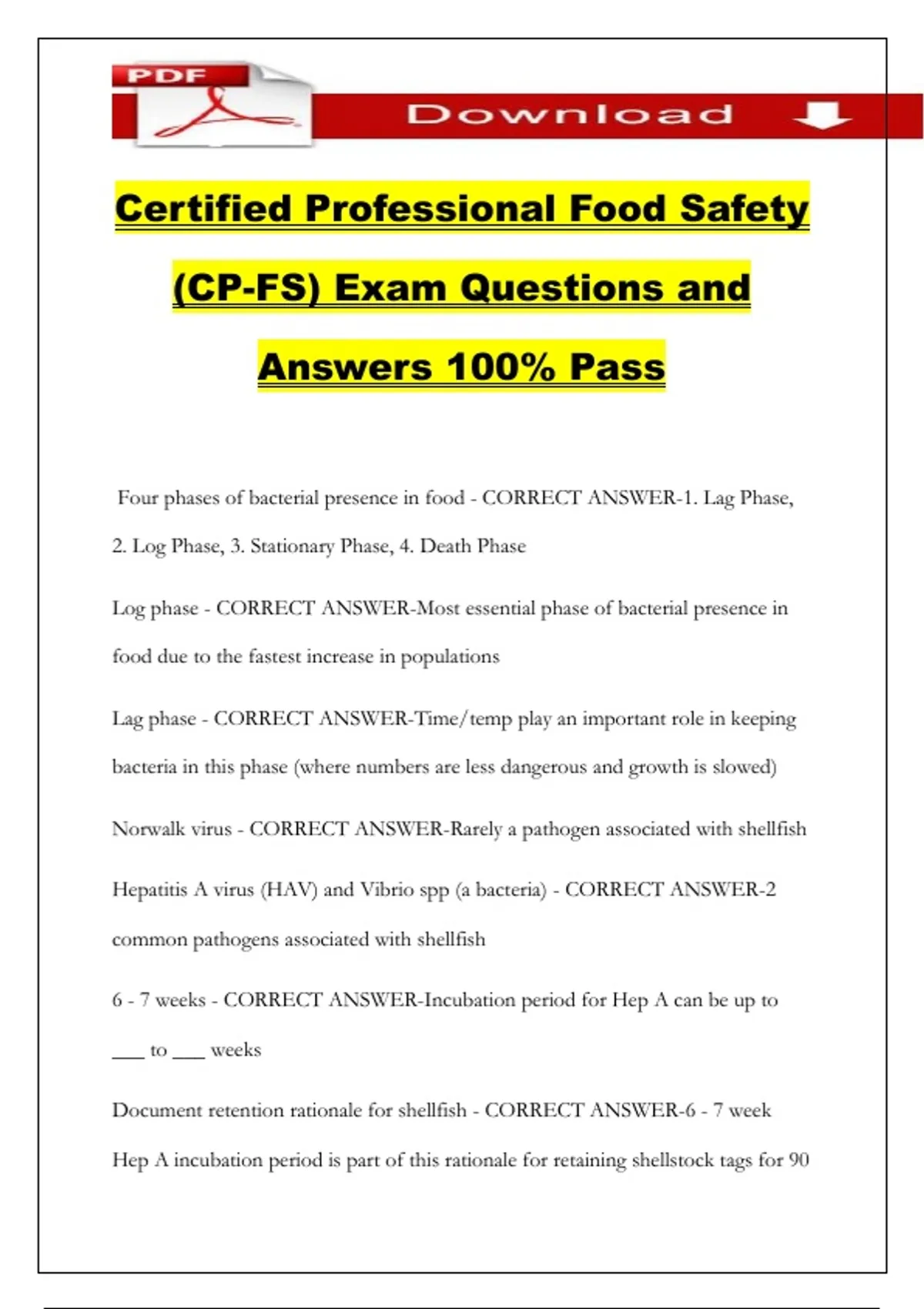 Certified Professional Food Safety (CP-FS) Exam Questions and Answers ...