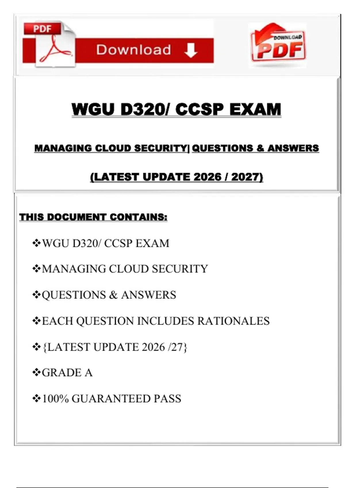 WGU D320/ CCSP EXAM MANAGING CLOUD SECURITY| QUESTIONS & ANSWERS ...