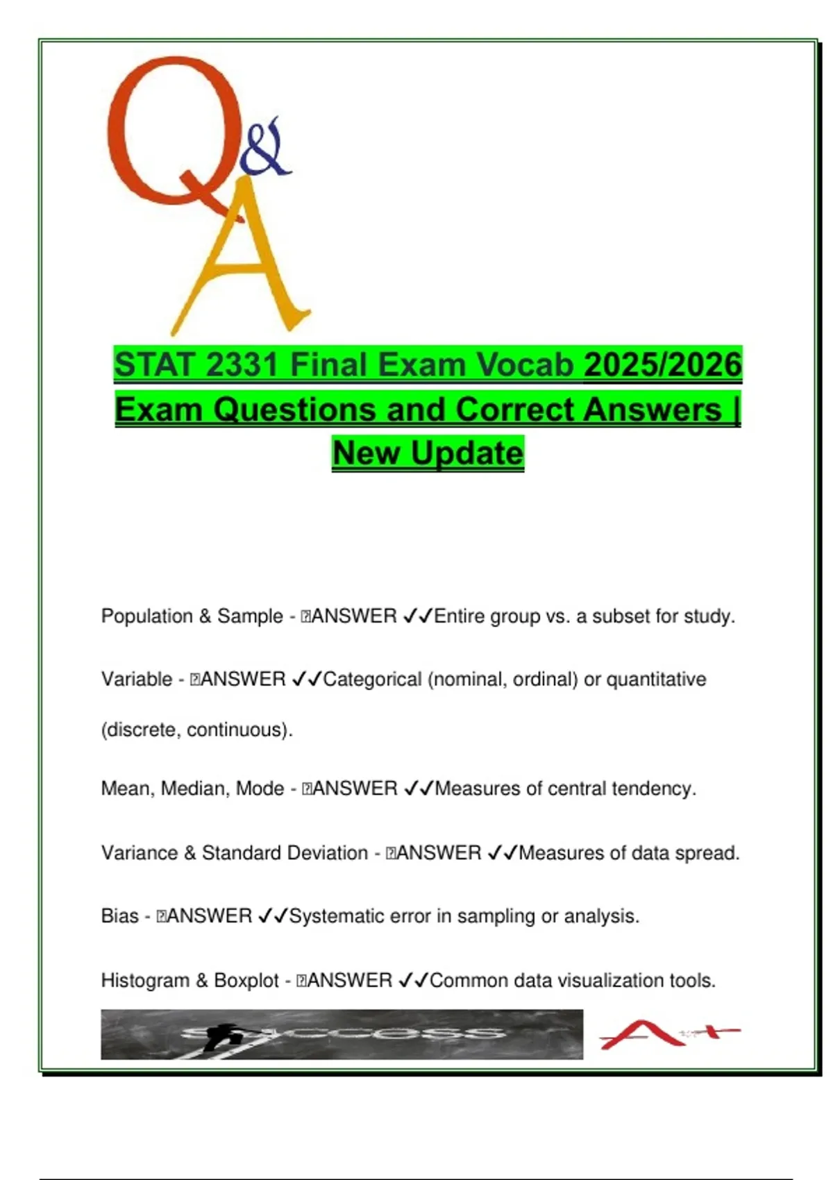 STAT 2331 Final Exam Vocabulary 2025/2026 | MATH-STAT2331 | Key Terms ...