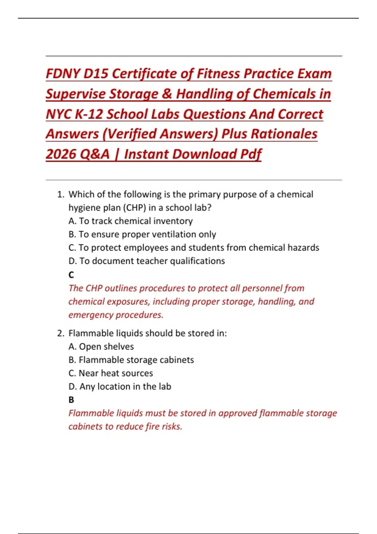 FDNY D15 Certificate of Fitness Practice Exam Supervise Storage ...