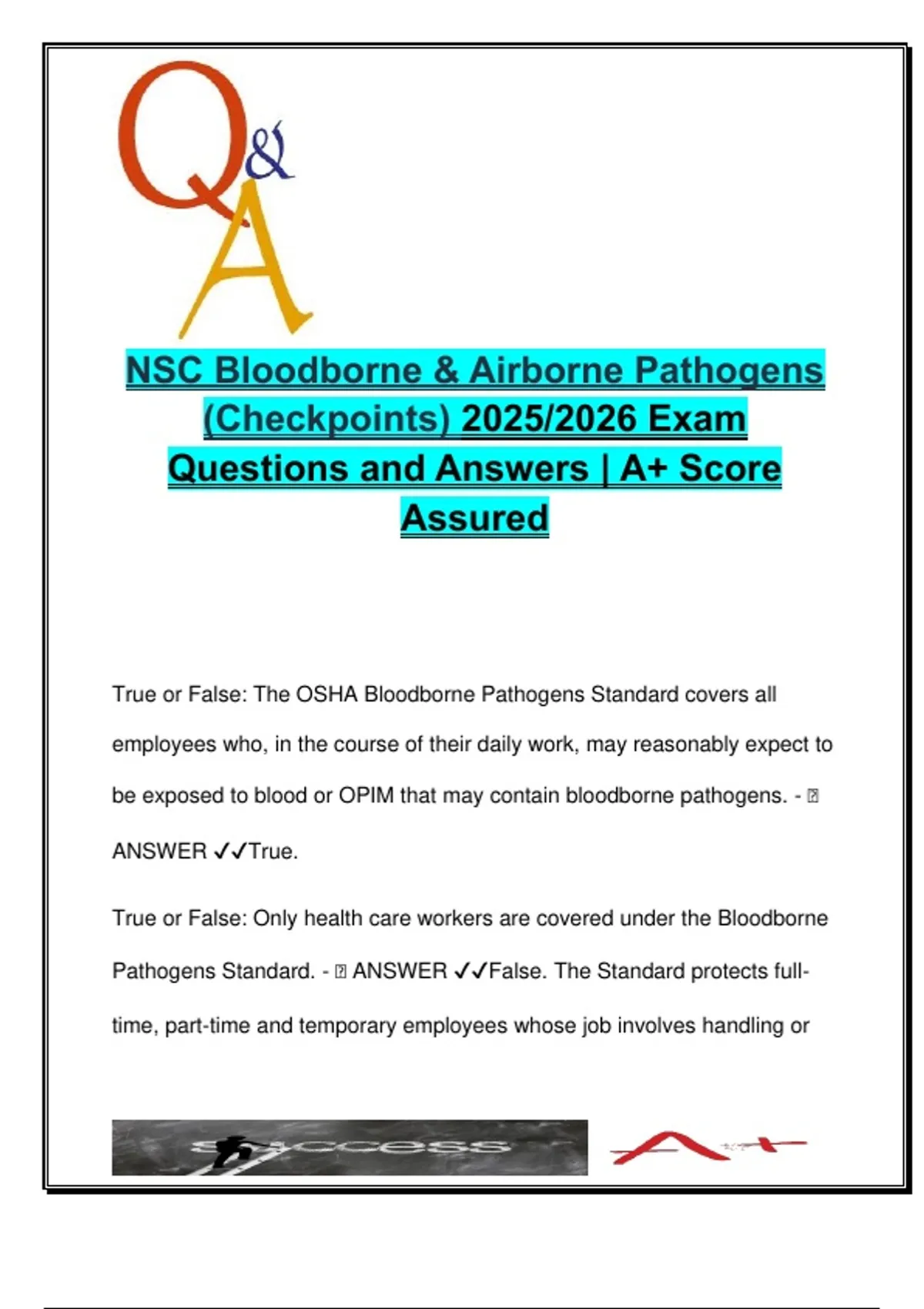 NSC Bloodborne & Airborne Pathogens 2025 | 130+ Questions on OSHA, HIV ...