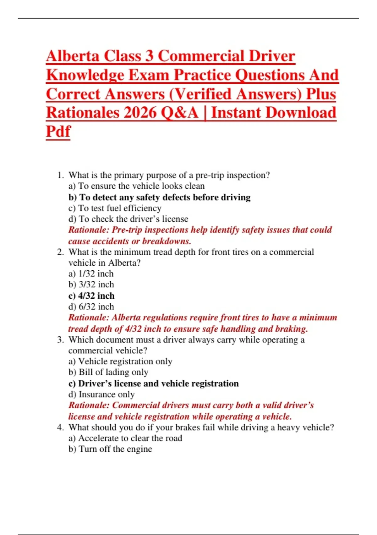 Alberta Class 3 Commercial Driver Knowledge Exam Practice Questions And ...