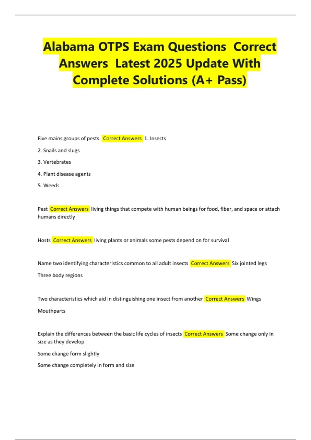 Alabama OTPS Exam Questions Correct Answers Latest 2025 Update With ...